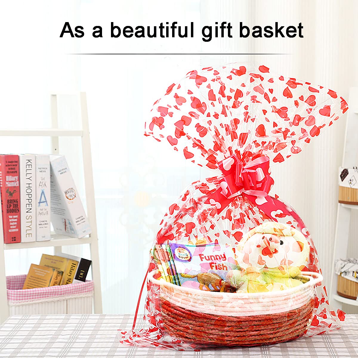Small Woven Basket Cute Rope Basket Cotton Basket Baby Room Storage Basket Dog Toy Basket with Handles Empty Gift Basket for Shelf 13.2"x 8" x 5" Easter Basket Oval Empty Gift Basket (Grey White)