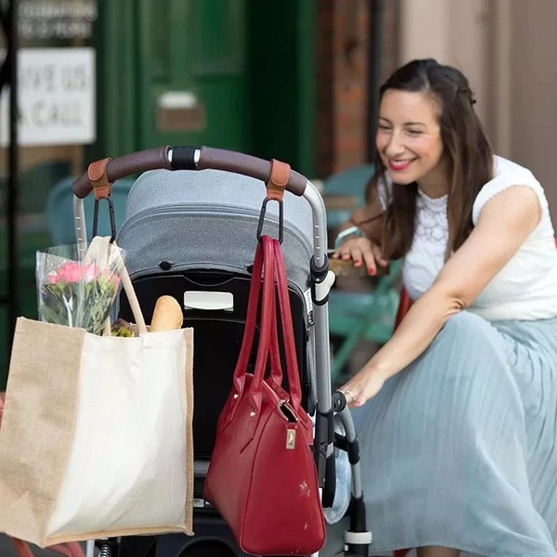 Stroller Hooks for Hanging Bags and Water Bottles | Universal Stroller Clips | Mommy Hooks Made of Vegan Leather (Black)