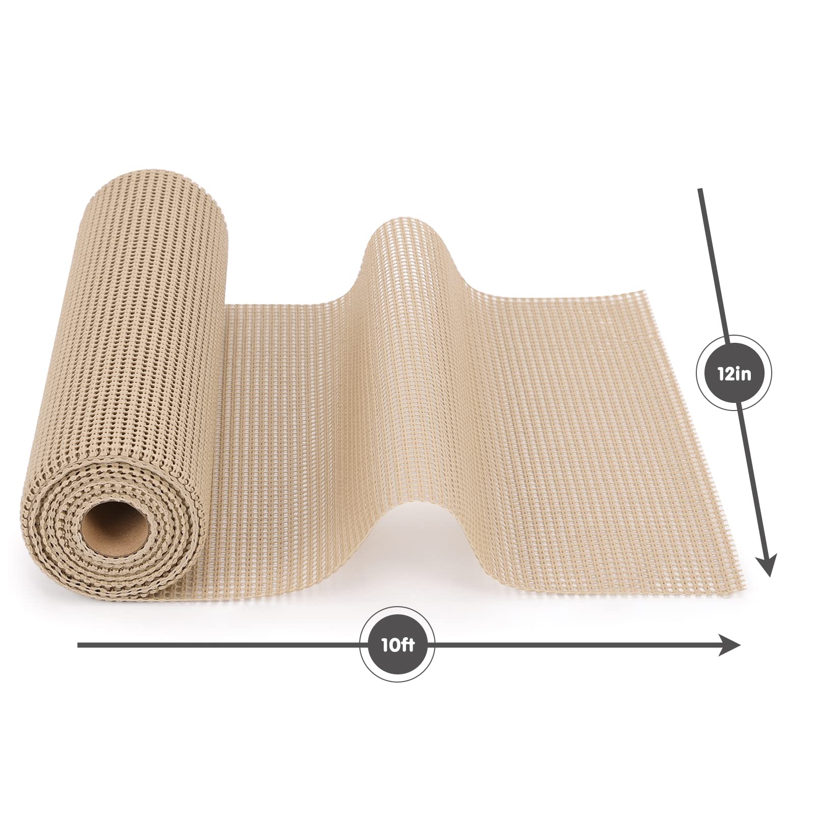 Moretoes Drawer and Shelf Liner, 2 Rolls of Non Adhesive 12 in x 25 FT Durable and Strong Cabinet Liner Non Slip for Kitchen Cupboard Pantry Table Desk Storage Organizer (Beige)