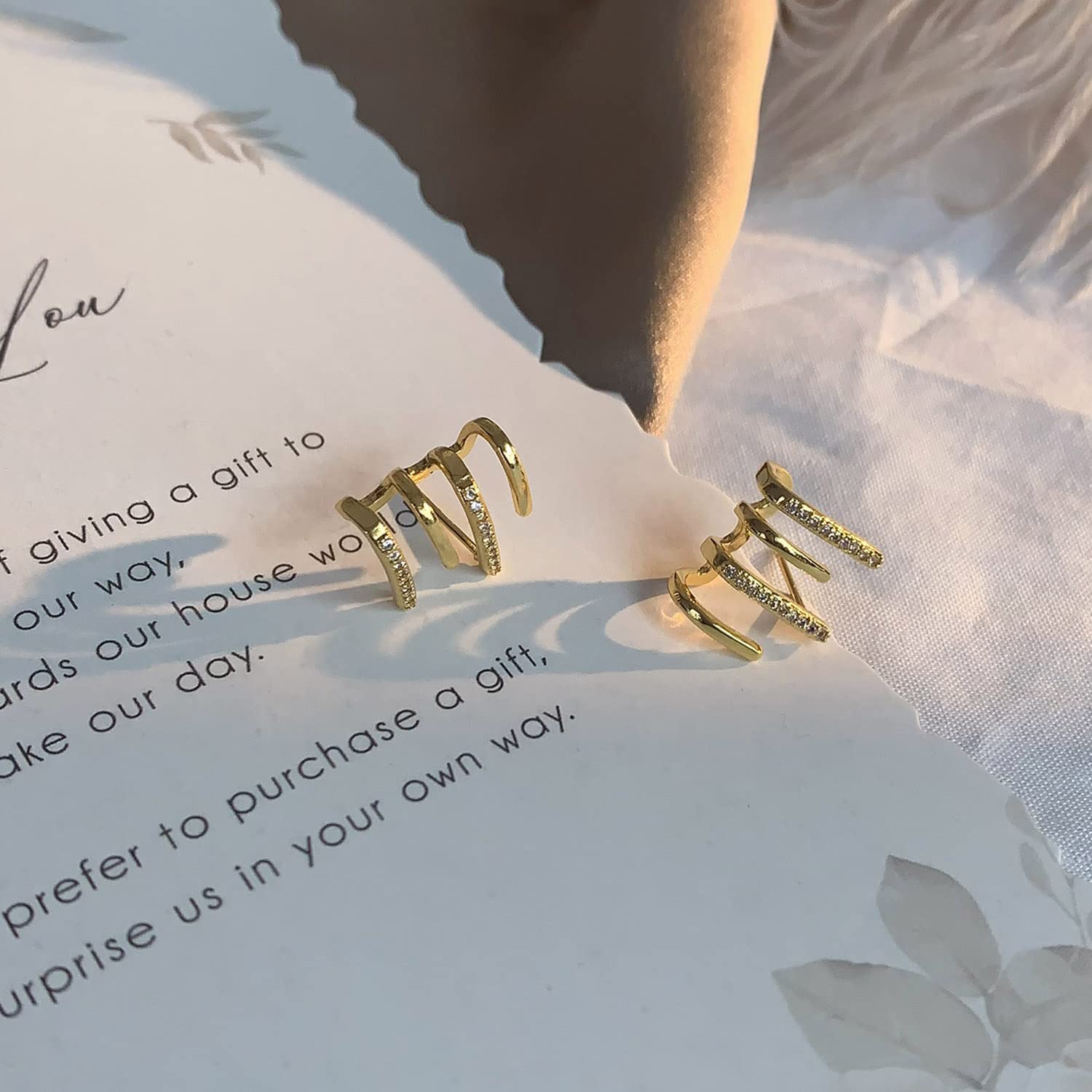 Needle Claw Earrings Cuff for Women Zircon Stud Ear Cuffs Hoop Earrings for Women Multi HoopTrendy Dainty Tiny Ear Wrap Cuff Piercing Studs Earrings for Women