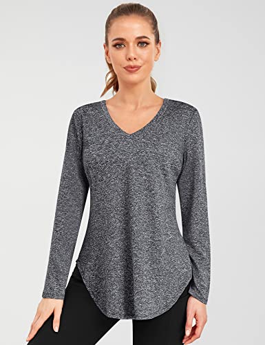 Onirace Womens Workout Cool Lightweight V Neck Athletic Shirts for Fishing Dancing Loose Fit Tee Grey/Blue