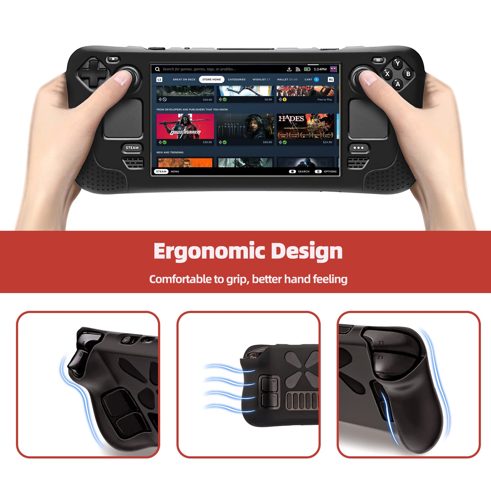 OFFCURVE Kickstand Protective Case for Steam Deck, Silicone Cover with Screen Protector & Thumb Grips & Touchpad Protect Skin for Steam Deck Console Shock-Absorption Steam Deck Protective Accessories