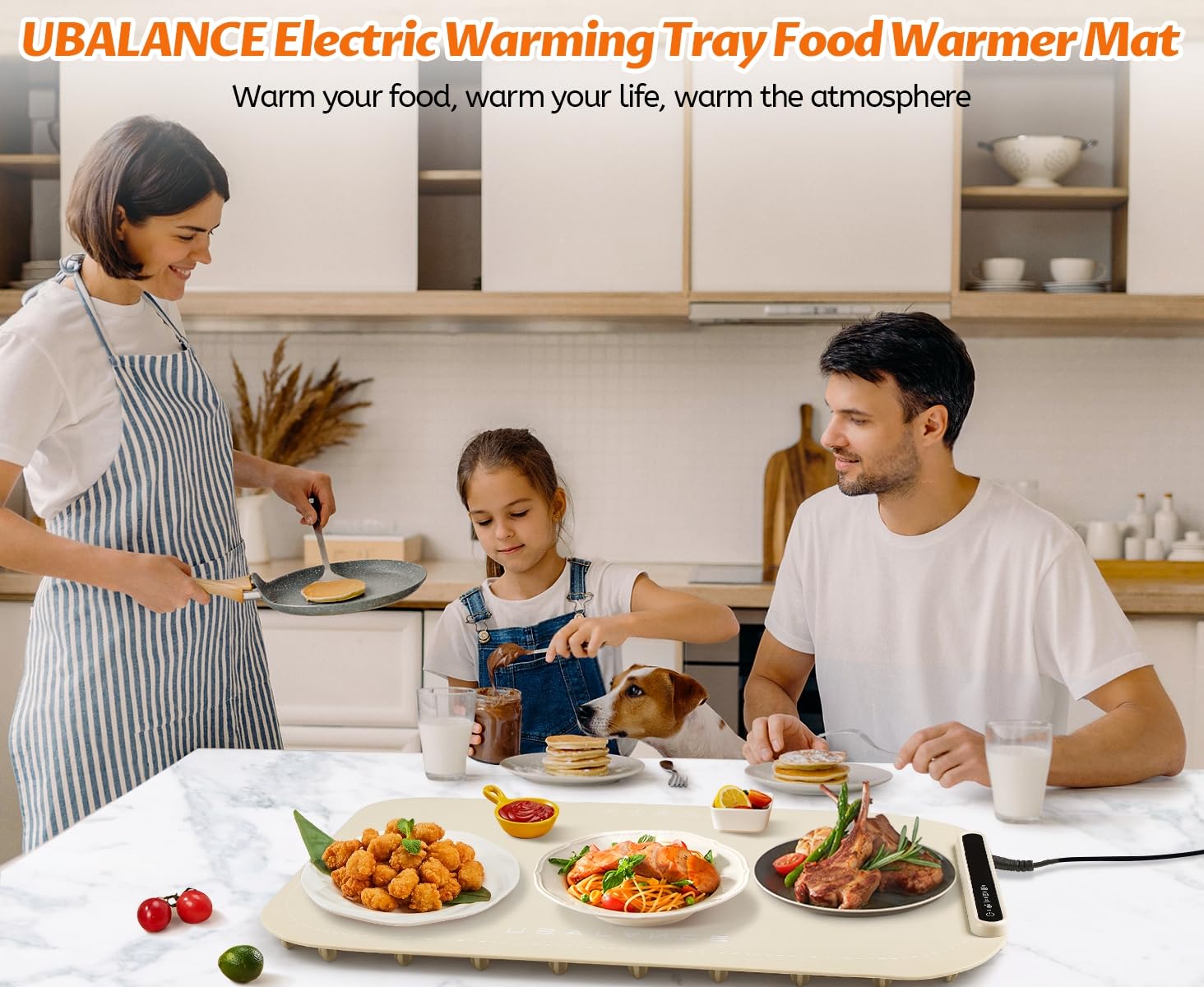 UBALANCE Electric Warming Tray Food Warmer Mat, Full Surface Silicone Heating Pad, 3 Adjustable Temperature Foldable Portable Hot Plate for Buffets Party Daily Use Gathering Catering (Beige)
