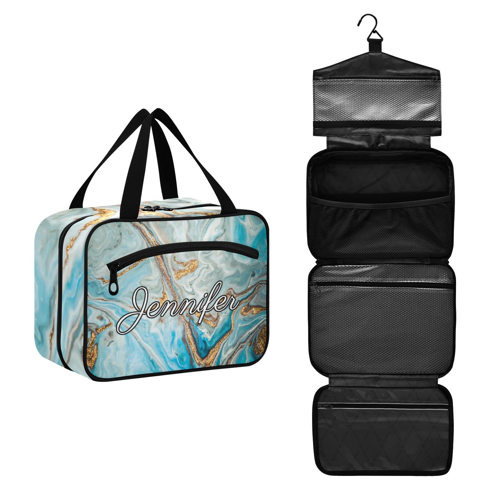 Vnurnrn Custom Marble Travel Toiletry Bag for Women Men Hanging Makeup Bag Portable Cosmetic Organizer Travel Cosmetic Bag for Vacation Must Haves Brushes Set