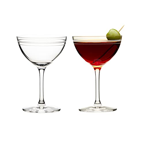 Muldale Nick and Nora Glasses Set of 2 Adorable Crystal Mini Cocktail Coupe Glasses - Vintage Espresso Martini Glasses 4oz for Negroni - Premium Crystal Made in Europe