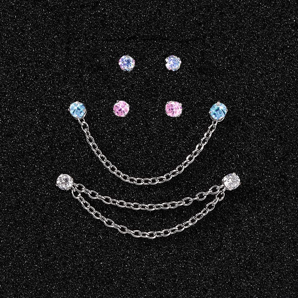 PunkTracker 20G Nose Studs Stainless Steel 3mm CZ Nose Rings Studs with Nose Chains Heart Star Nose Piercing Jewelry for Women Men