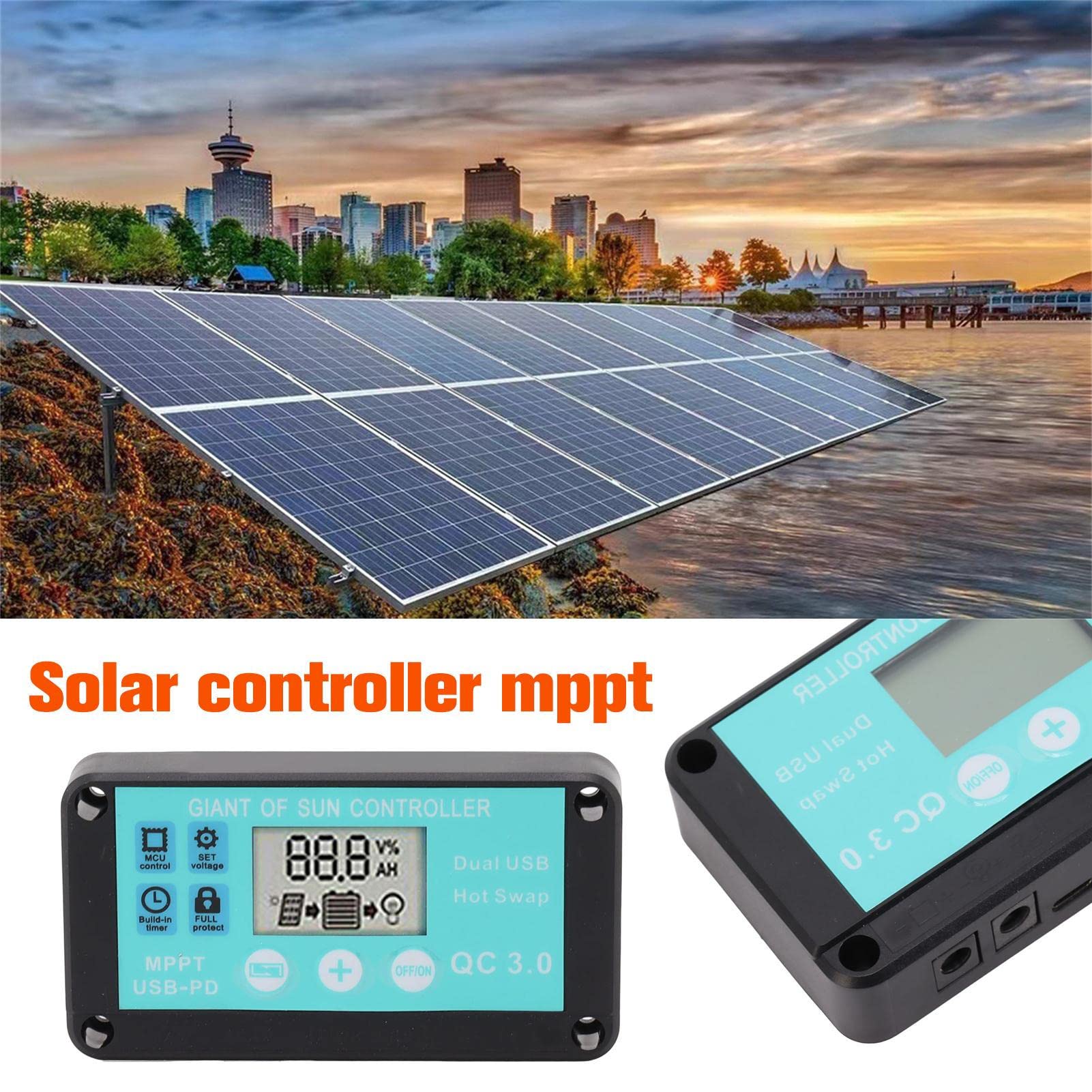 MPPT 10A 12V/24V Solar Controller with Dual USB Port LCD Display MPPT Solar Panel Regulator Fit for Lithium Battery