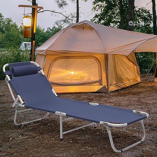 Magshion Ultralight Folding Tent Camping Cot Bed with Pillow Portable Design Comfort Small Collapsing Sleeping Bed Outdoor Traveling Picnic for Adults, Navy