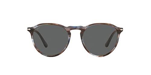 Persol PO3286S Round Sunglasses, Striped Blue/Dark Grey, 49 mm