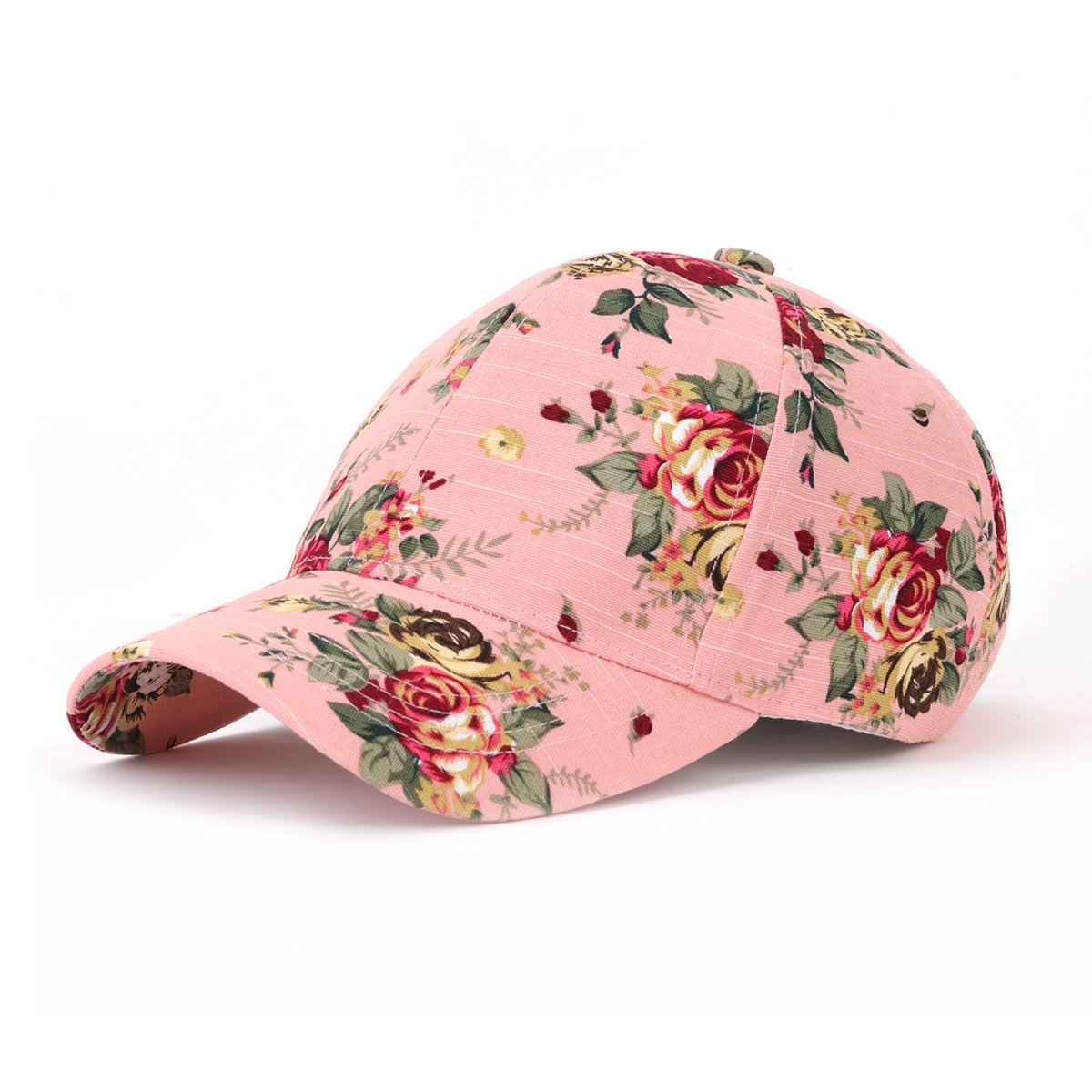 JOOWEN Floral Print Baseball Cap Adjustable 105% Cotton Canvas Dad Hat Hats for Women (Floral-Pink)