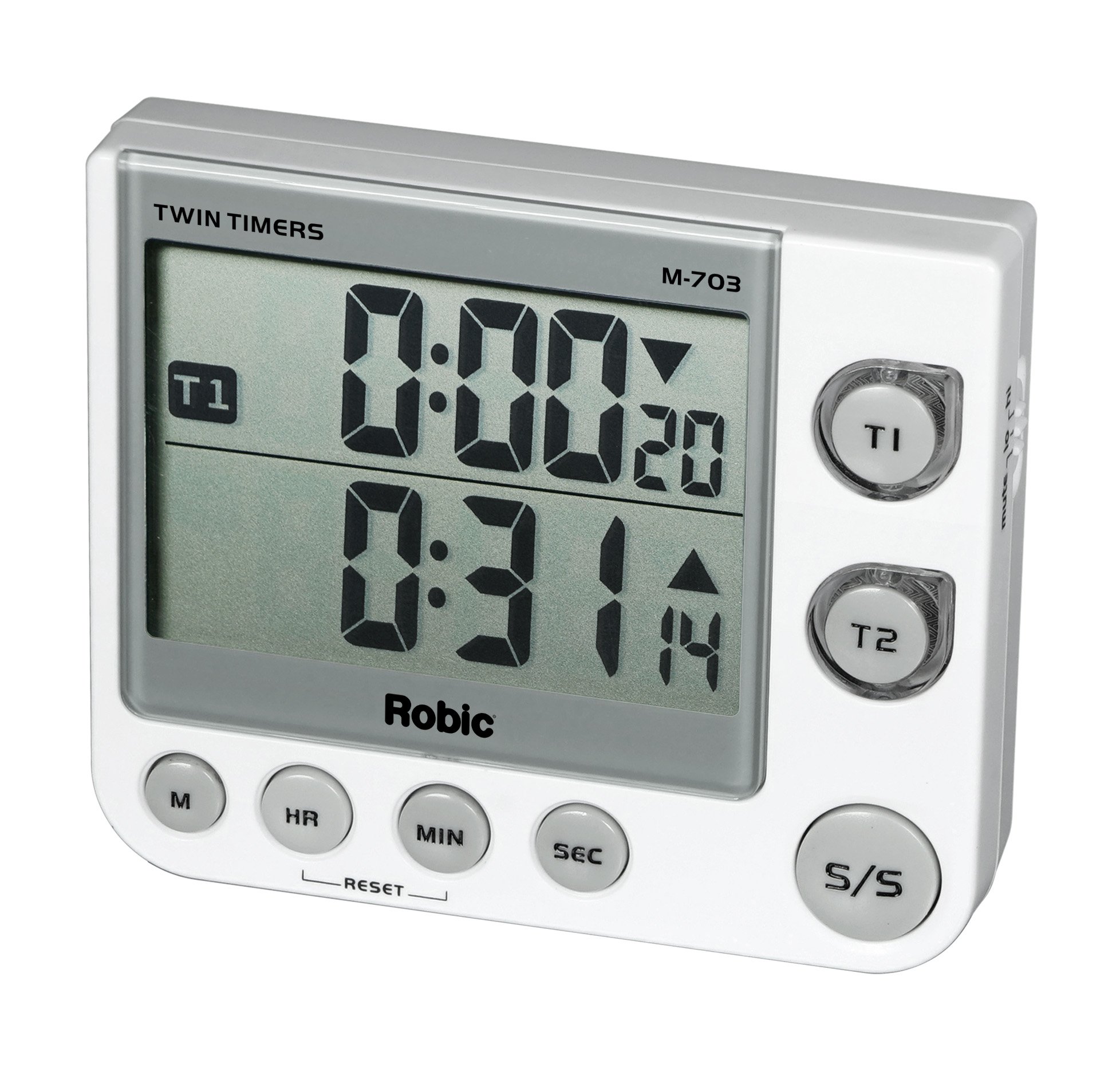 Robic M-703 Twin Timers; Countdown, Countup Game and Activity Timer; Flashing LED confirms Activity, Silent, Medium or Extra Loud Alarm at Completionā¦America's Timer, White, One Size