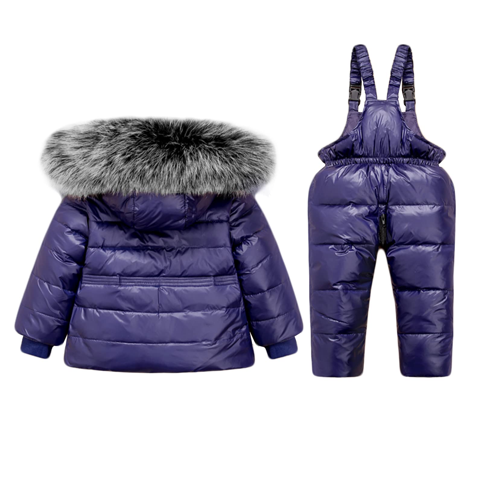 Kids Ski Suits 2-Piece Snowsuit Set Winter Hooded Puffer Jacket + Snow Bib Pants Ultralight Skisuit Set, Black 3-4 Years