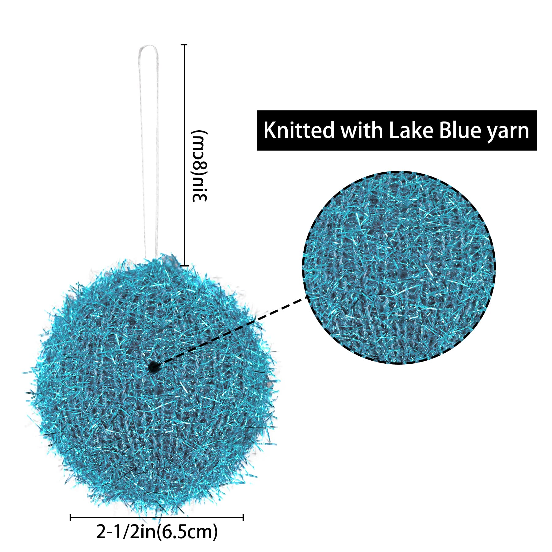 LimBridge Christmas Tree Ornaments, 6 Pcs Knitted Sparkle Glitter Bling Christmas Ball Decorations, for Xmas Decor Holiday Decor, Shimmer Sky Blue…