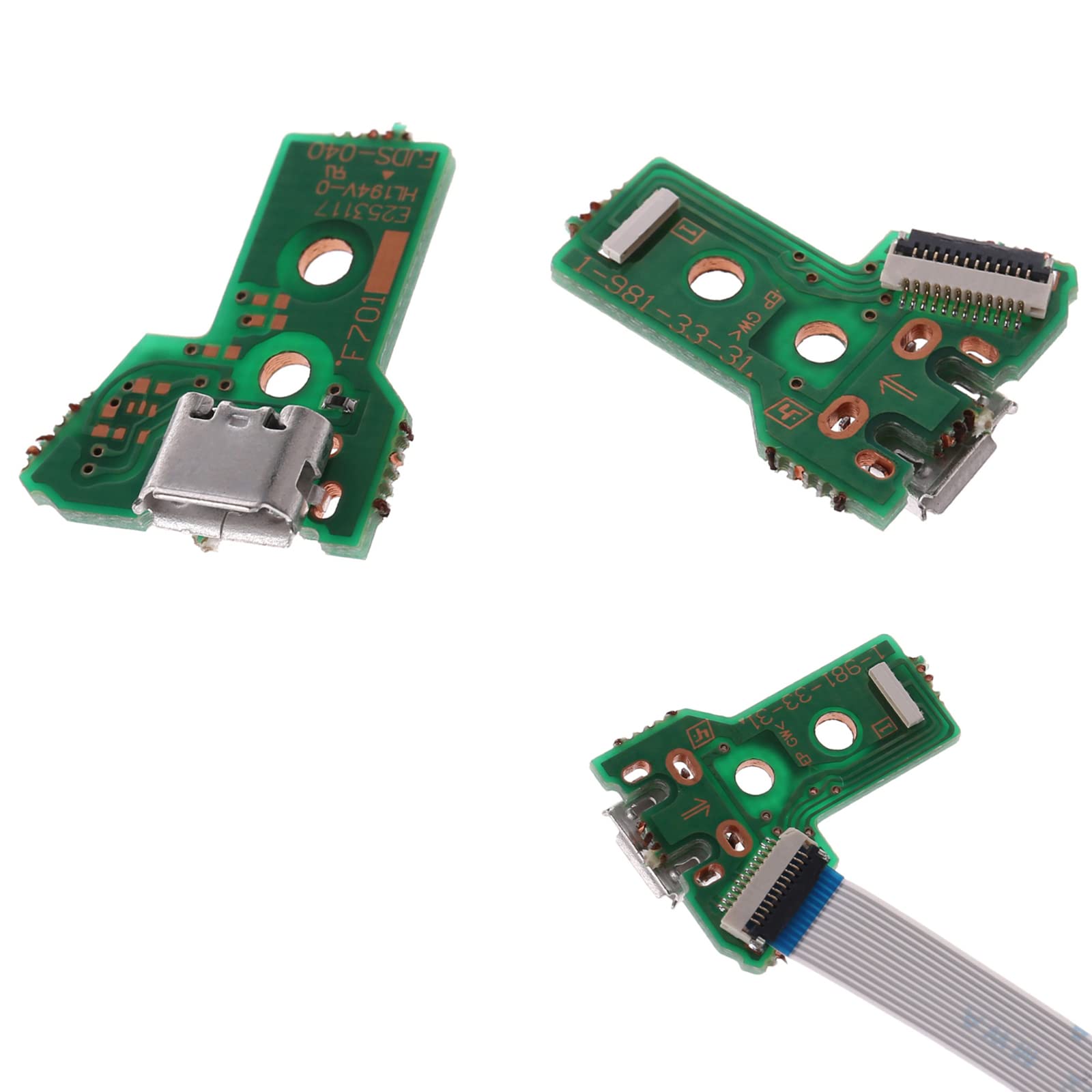 Onyehn 2pcs JDS-040 Replacement Charging Port Assembly for PS4, Repair Part Micro USB Adaptor Charger Socket Board Connector Module(with 12 pin Eject Ribbon Flex Cable)