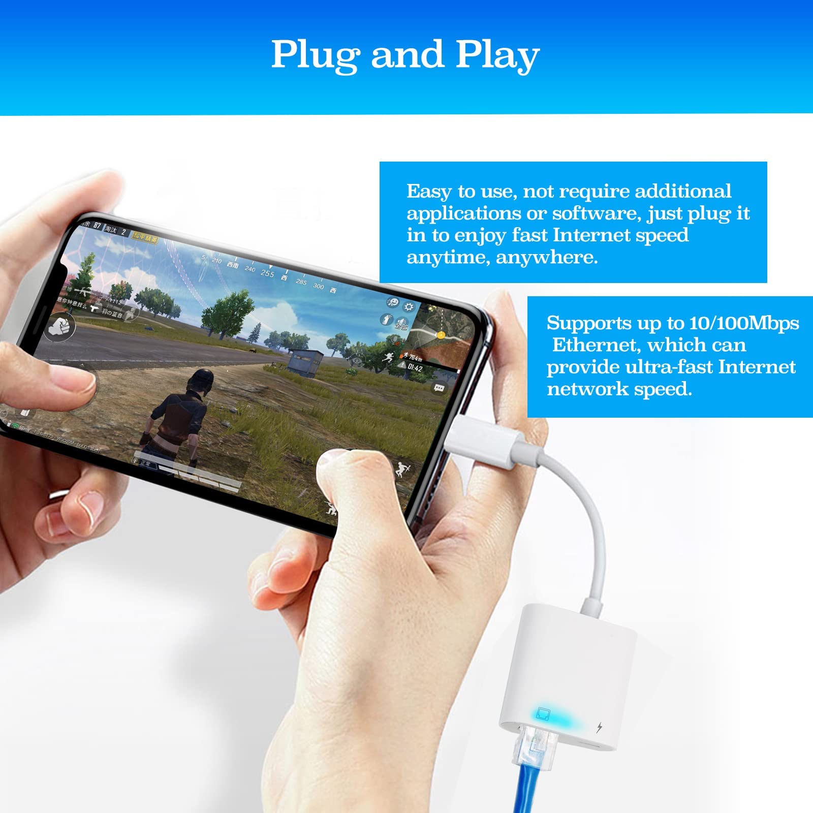 USB C USB A to Ethernet Adapter, Aluminum Portable USB-A USB C Adapter USB to RJ45 LAN 100M Network Adapter, 10/100Mbps Ethernet Speeds Compatible for MacBook Pro 2015, MacBook Air 2017, and More