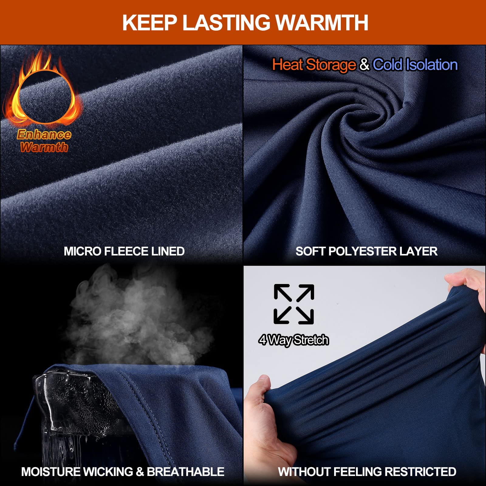 Odoland Thermal Underwear for Women, Winter Warm Skiing Base Layer Set Mock Turtleneck Sport Top & Bottom Navy Blue