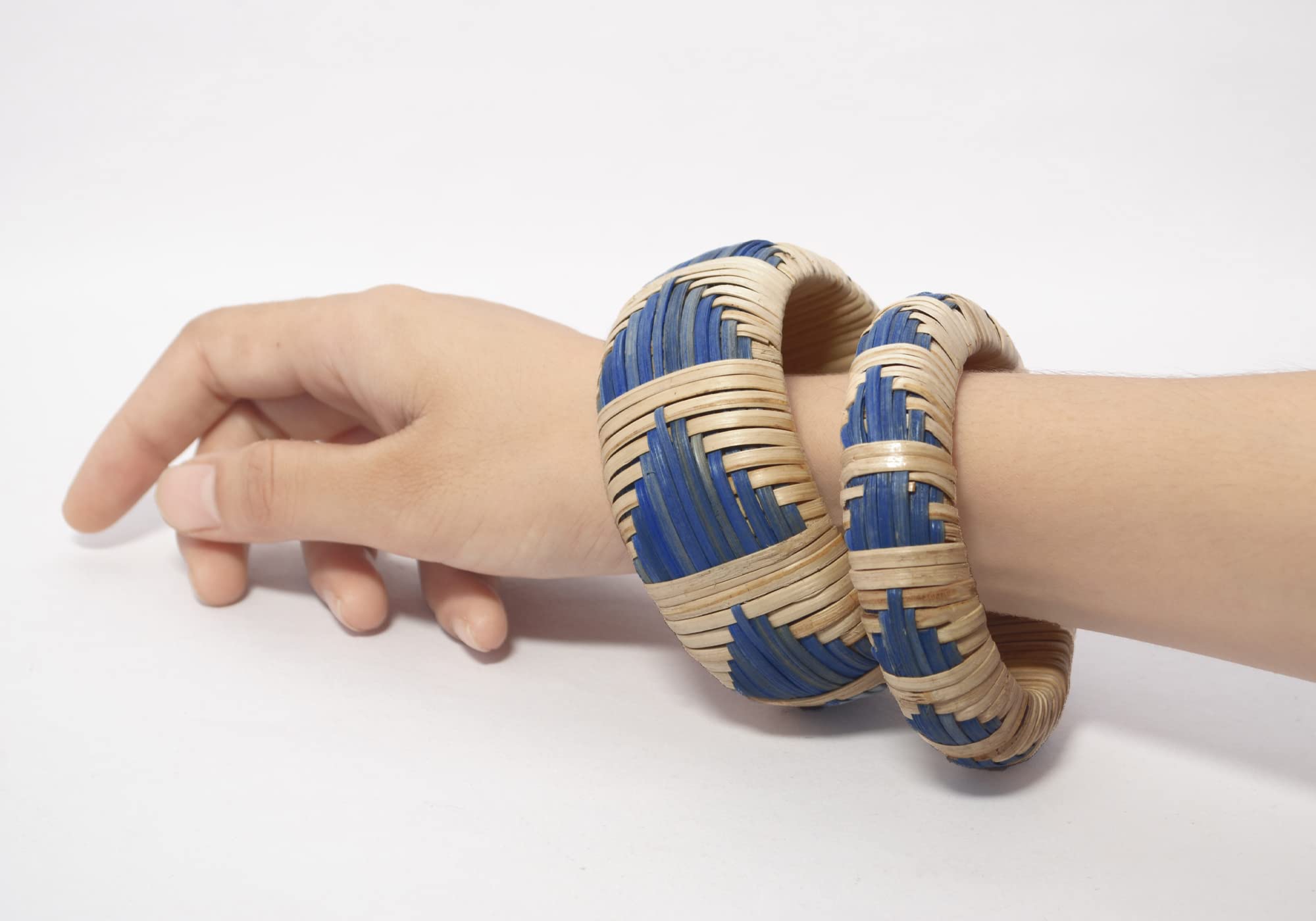 Pure Hands Veracious Artistry - Masterfully Handwoven Half-Rhombus Designed Blue Colored Rattan Bracelets for Women