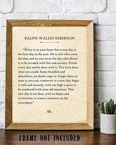 Ralph Waldo Emerson - Write It on Your Heart - Inspirational Quote Book Page Poster for Home and Office Decor, Wall Art for Motivation Inspiration, Book Lovers Gift, 11x14 Unframed Typography Print