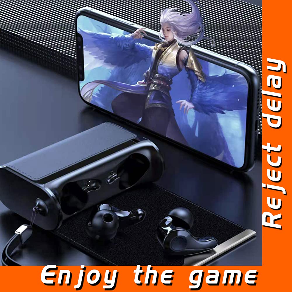Soiedroo Black Bluetooth True Wireless Earbuds Deep Bass Headphone with Built-in Noise Cancelling Microphone with Super Long Play Hours with Leather Wireless Charging Case