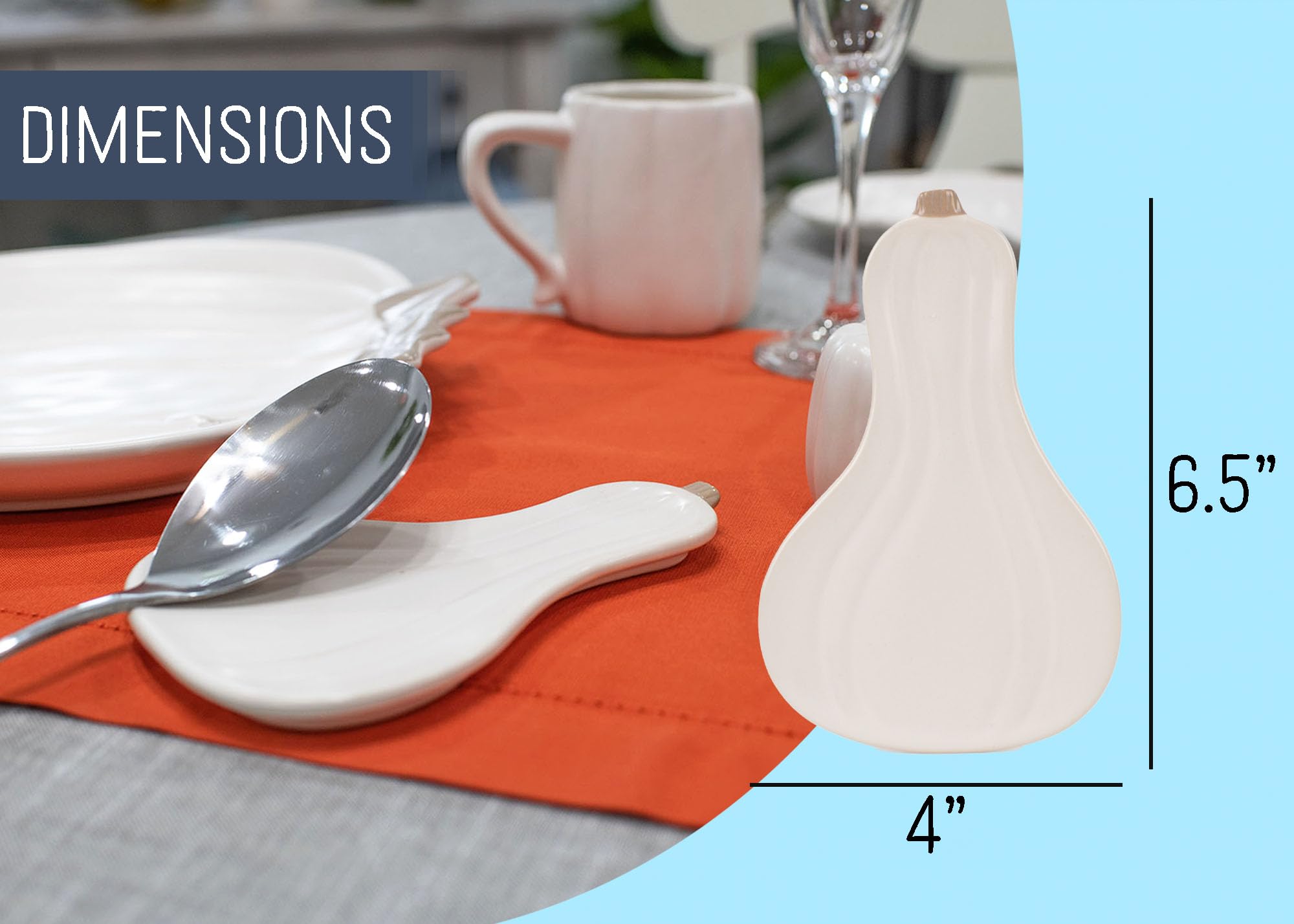 Nat & Jules Pumpkin Gourd Shaped 6.5 x 4 Inch Ceramic Spoon Rest: Cheerful Fall & Thanksgiving Decorations for Indoor Home Kitchen & Table Décor & Centerpiece, Cream