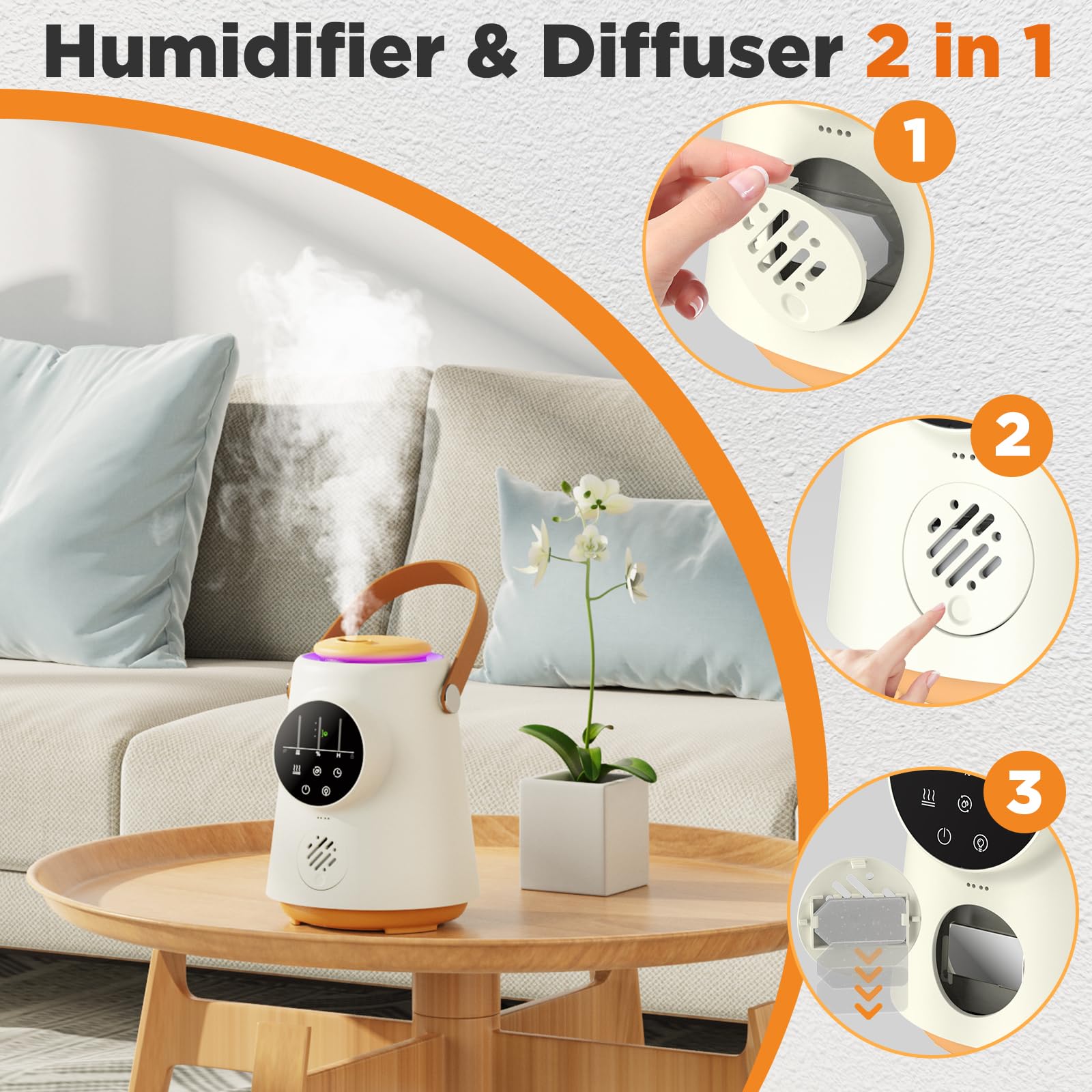 OJEPPA Humidifiers for Bedroom, 2.5L Ultrasonic Cool Mist Humidifiers for Baby Home Office Nursery & Plants, Top Fill Air Humidifier, Super Silent Sleep Mode,Auto Shut-Off (Smart Humidity Setting)