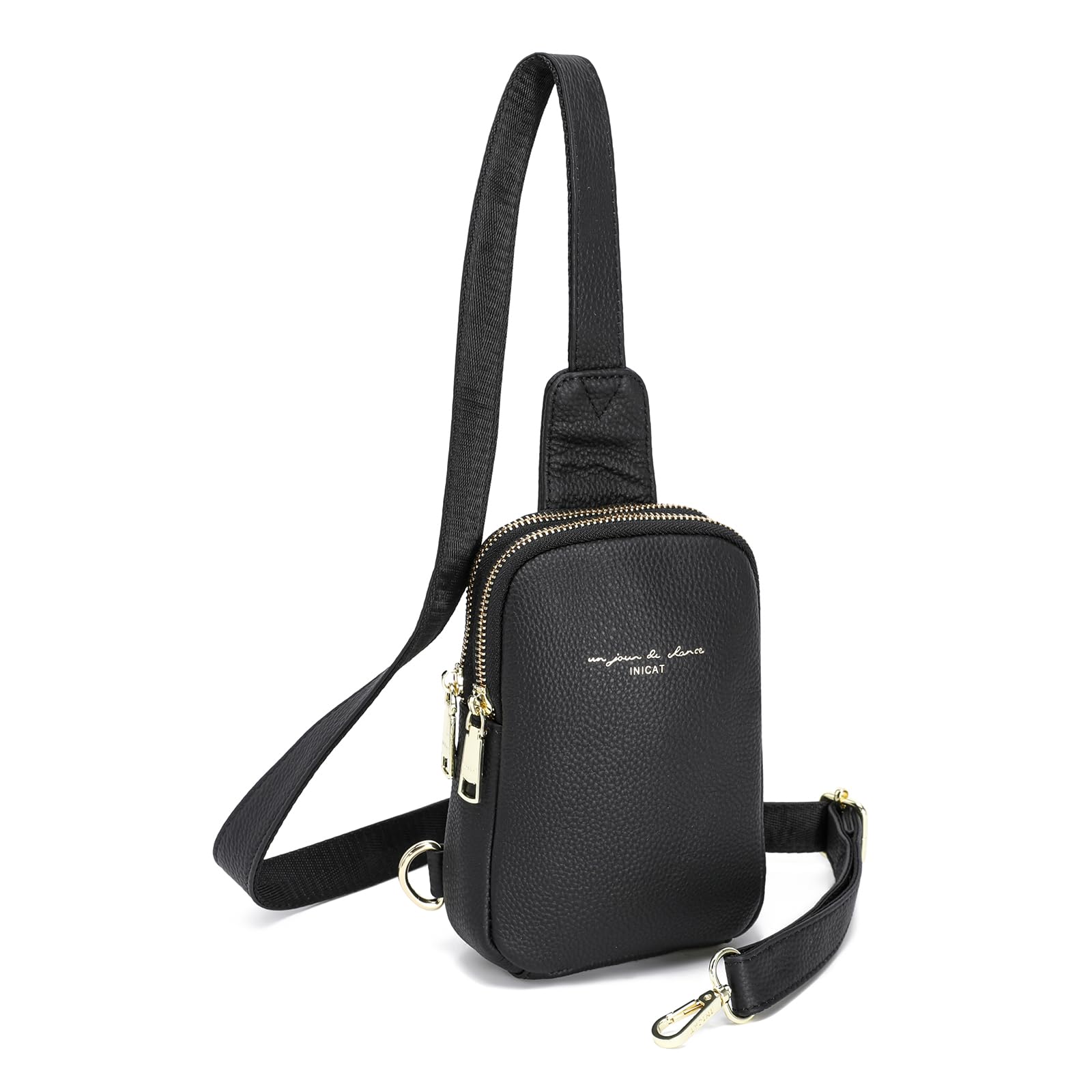 INICAT Small Crossbody Sling Bags for Women Leather Cell Phone Purse Fanny Packs for Women Men(Genuine Leather - Black)