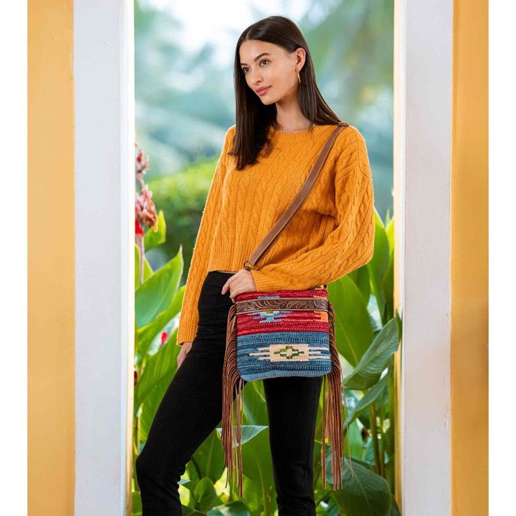 Myra Bag female Sunset Hand-Tooled Bag Upcycled Cotton & Leather S-3076