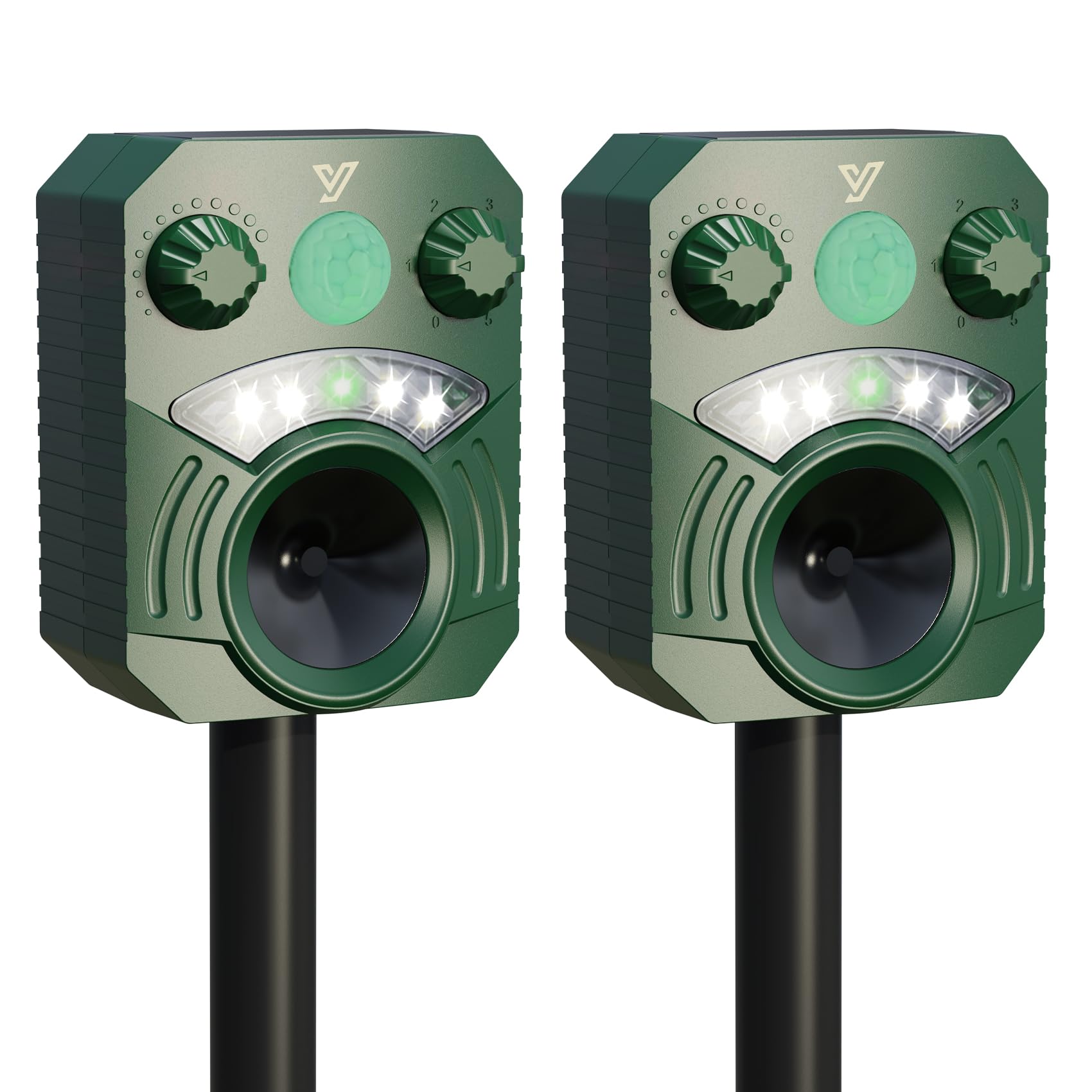 Solar Animal Repeller Ultrasonic Dog Repellent Motion Detector Stray Dogs Fox Raccoon Skunk Rabbit Deer Deterrent with Strong Flashing LED Light 2 Pack
