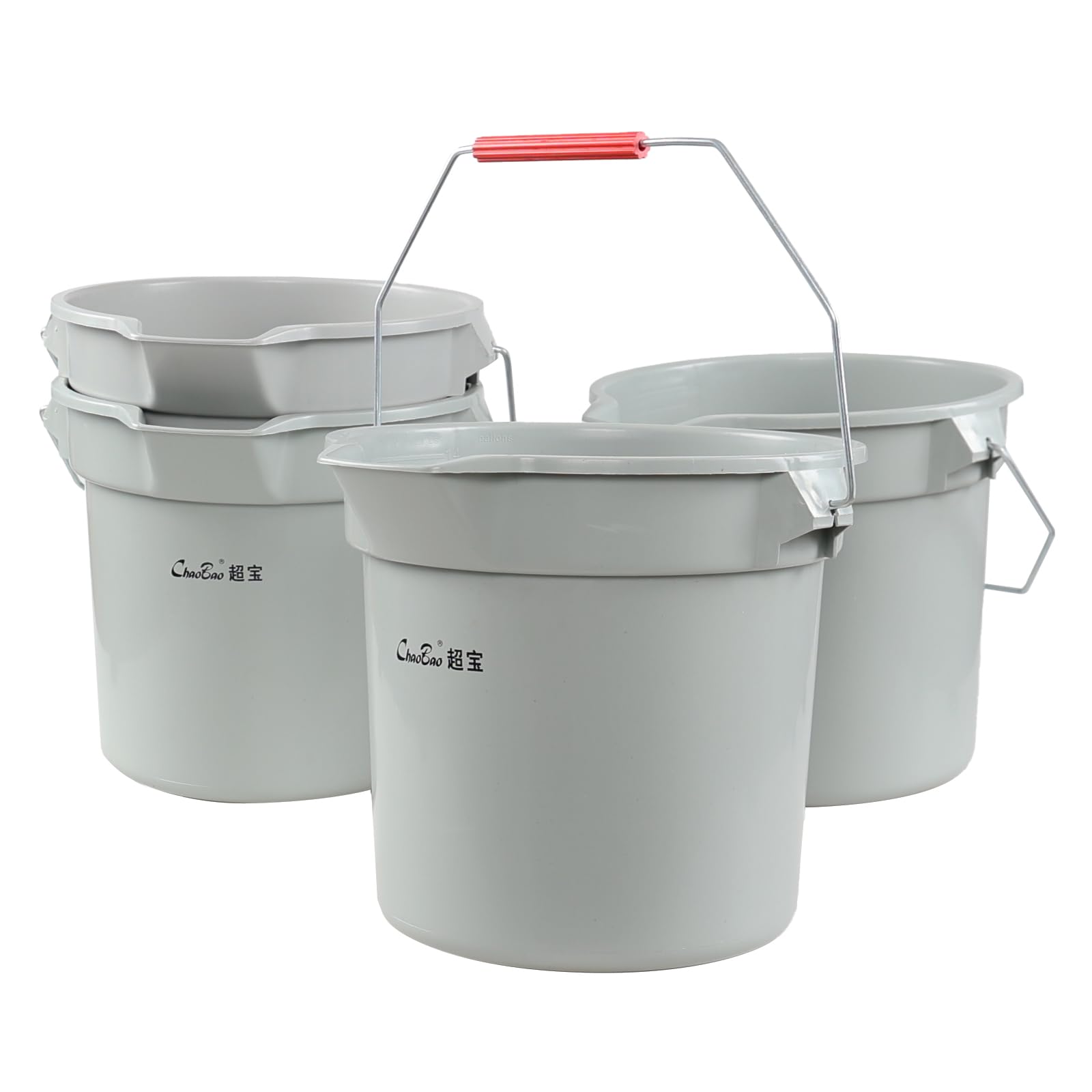 Uumitty 4 Packs 14 Quart Commercial Cleaning Pail, Round Utility Bucket with Handle, Plastic Water Container Cleaning Bucket