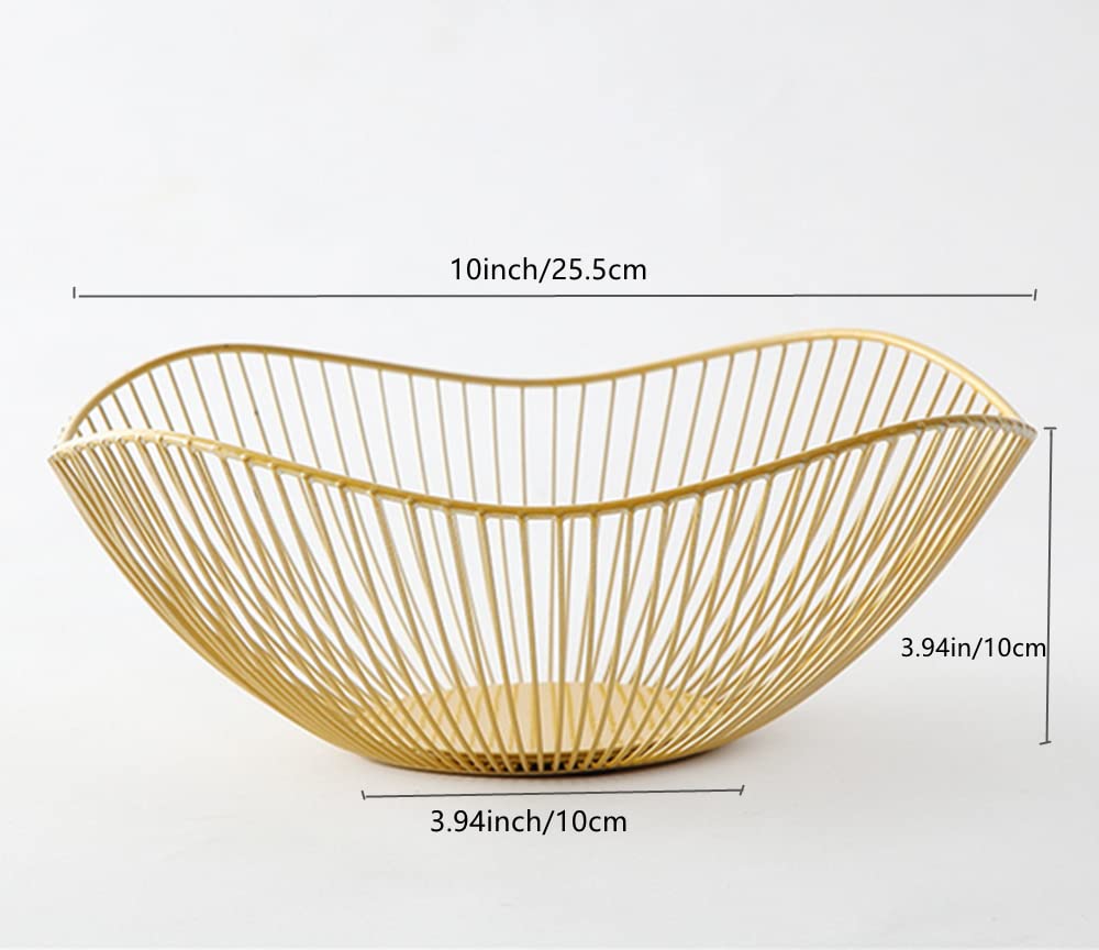 NatureMan Kitchen counter fruit bowl Large fruit basket bowl Metal wavy storage basket Kitchen vegetable and fruit bowl, used to hold fruits, vegetables and bread (Gold-Small)