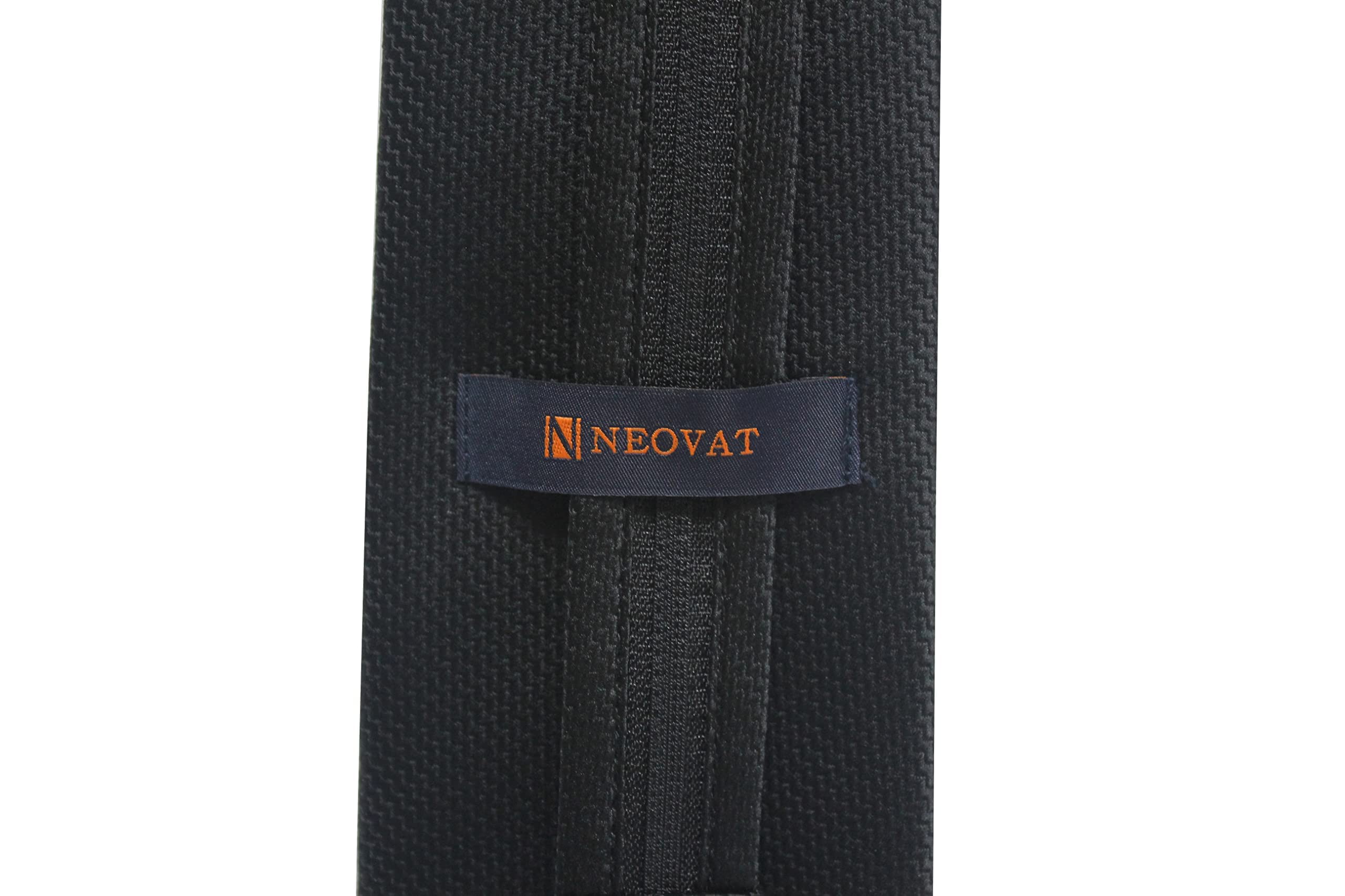 NEOVAT Men's Black Classic Woven Jacquard Solid Pre-Tied Adjustable Zipper necktie