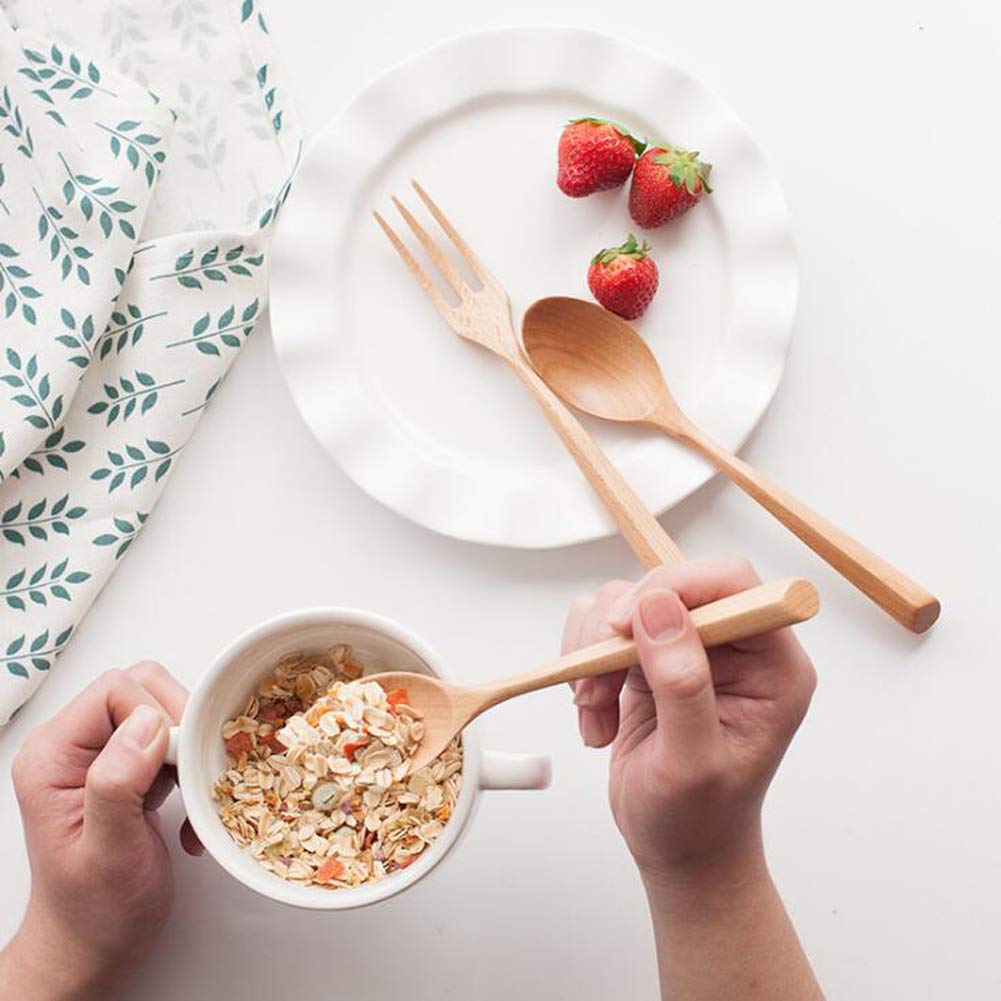 Kyien 6Pcs Wood Soup Spoons And Forks Sets Natural Wood Eating Utensils Wooden Flatware Set,Eco Friendly Wood Cutlery Wooden Dinner Fork And Spoon,3 Spoons and 3 Forks