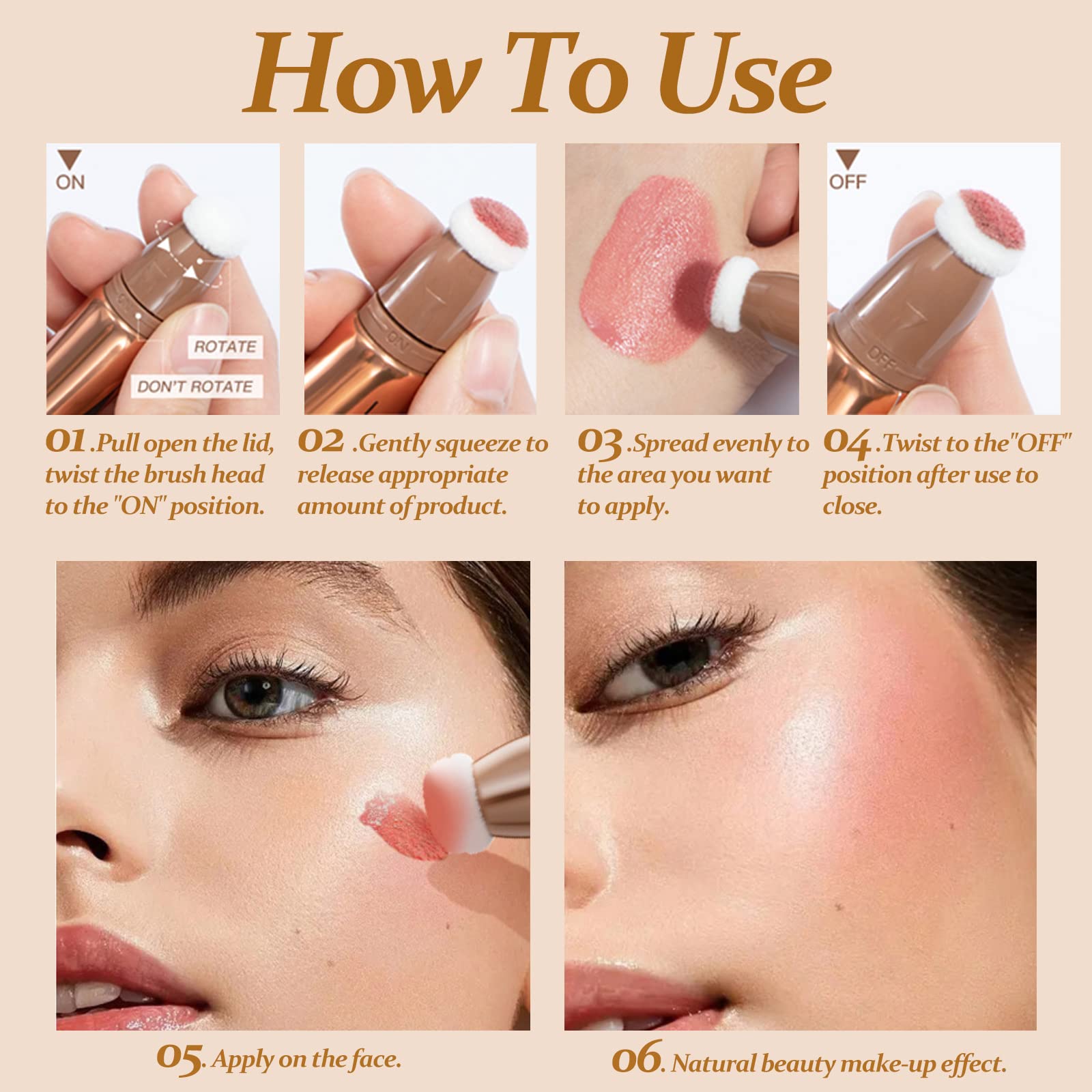 Liquid Blush Stick, Multi-Use Blush Beauty Wand Makeup for Face Cheeks, Silky & Smooth Waterproof Matte Liquid Blush Stick with Cushion Applicator, Natural Looking Face Tint Blush Makeup(#02 Blush)