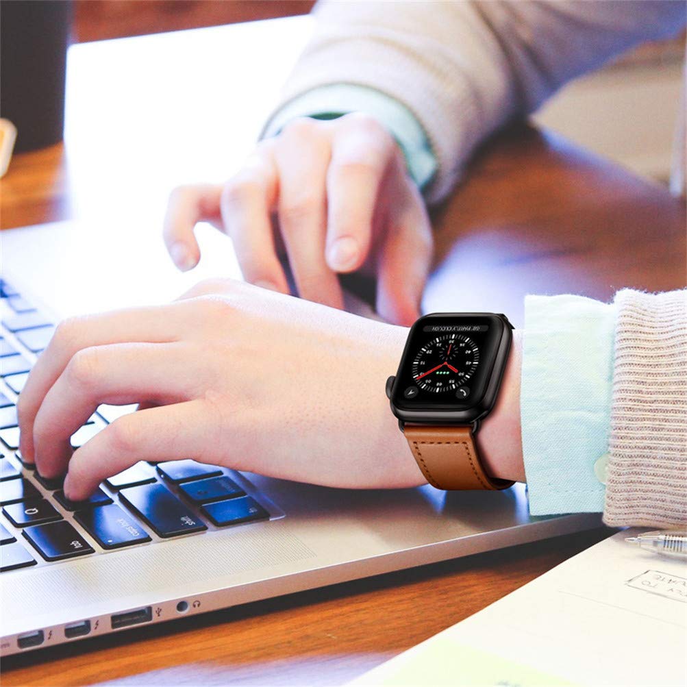 KYISGOS Compatible with iWatch Band 49mm 45mm 44mm 42mm, Genuine Leather Replacement Band Strap Compatible with Apple Watch Ultra 2/1 SE Series 9 8 7 6 5 4 3 2 1 (Brown/Black, 49mm/45mm/44mm/42mm)