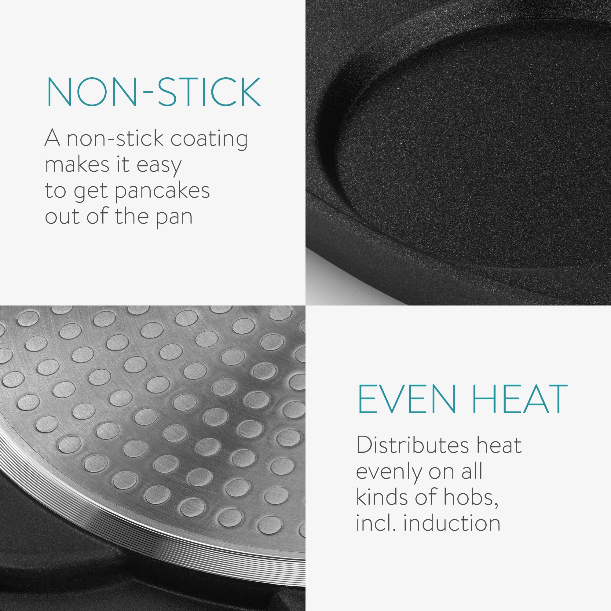 Navaris Mini Pancake Pan - 7-Section Pancake Maker for 3" Pancakes - 10 5/8" Diameter Nonstick Griddle - Skillet for Stove Frying Eggs and Crepes