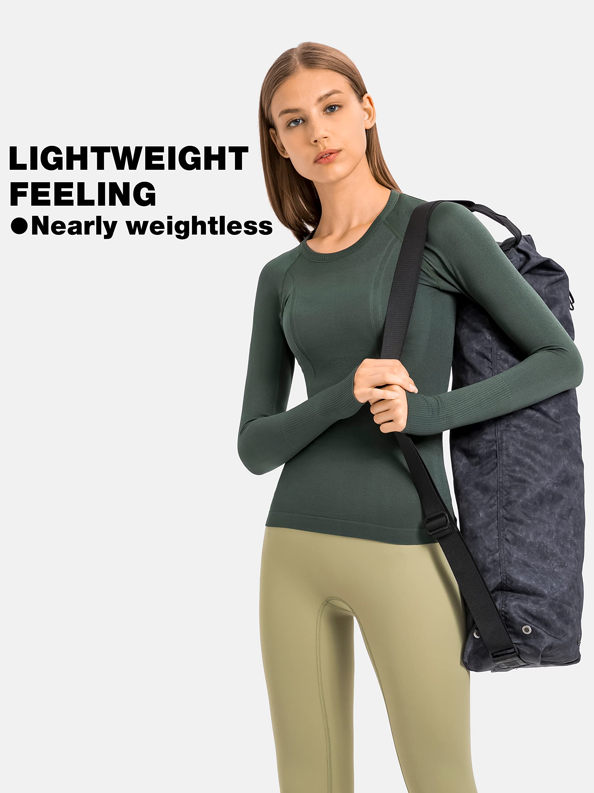 NEPOAGYM Women's Seamless Workout Tops Long Sleeve with Thumb Holes Athletic Shirt Tight Fit(Granite Green,M)