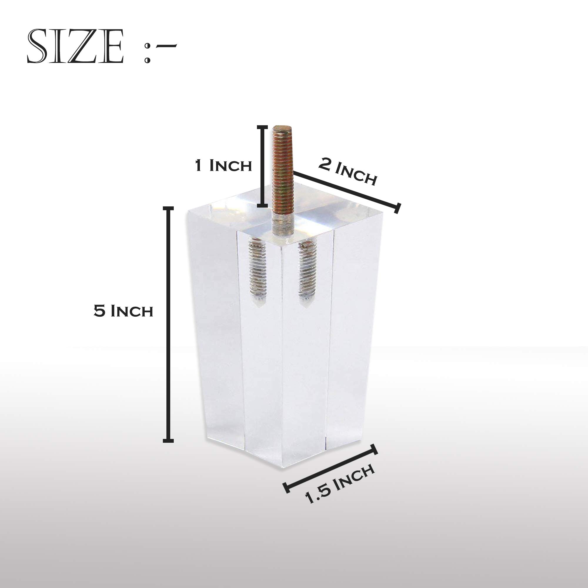 Nutan, 5” Square Acrylic Legs, Great and Sturdy Replacement for Sofas, Chairs and Tables, Set of 4.