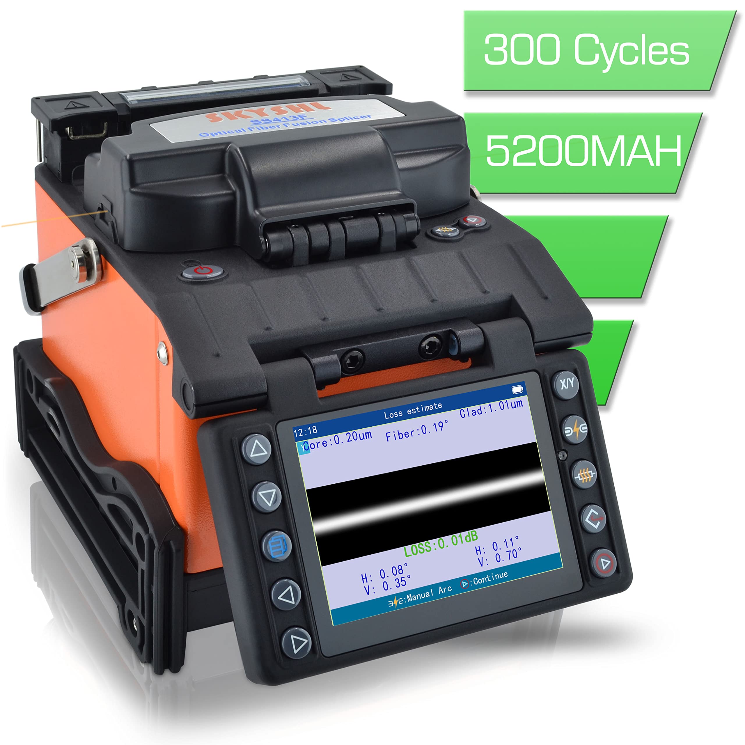SKYSHL Fusion Splicer With 8PCS Electrodes Fiber Cleaver Tool Kit Automatic Focus SM MM DS NZDS Core Alignment Optical Fiber Splicing Welding Machine (SS413F-411)