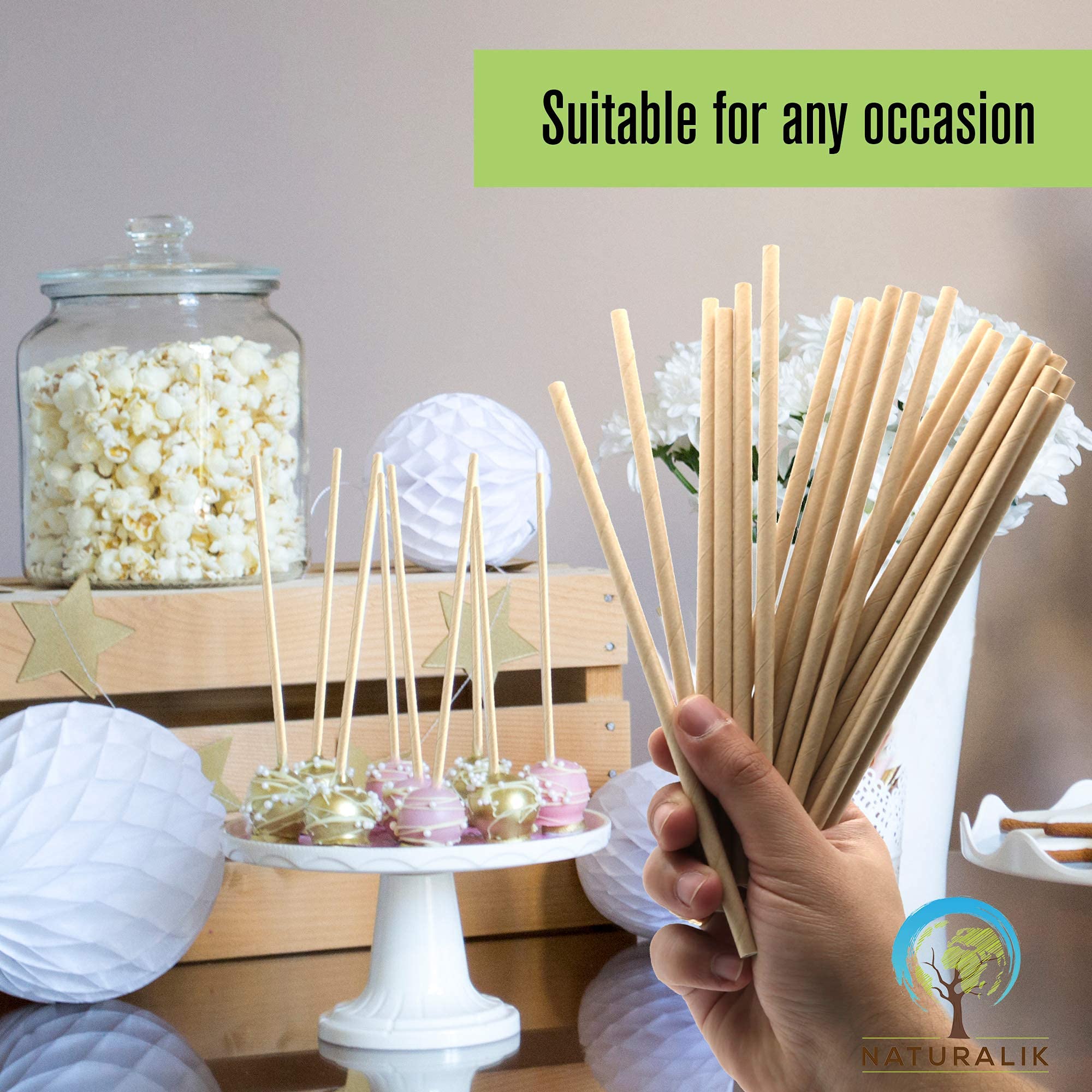 Naturalik 1000-Pack Sturdy Biodegradable Paper Straws Heavy-Duty, Dye-Free, Eco-Friendly Sturdy Paper Straws Bulk Drinking Straws for Smoothies, Restaurants and Party Decorations 7.7" (Brown, 1000pc)