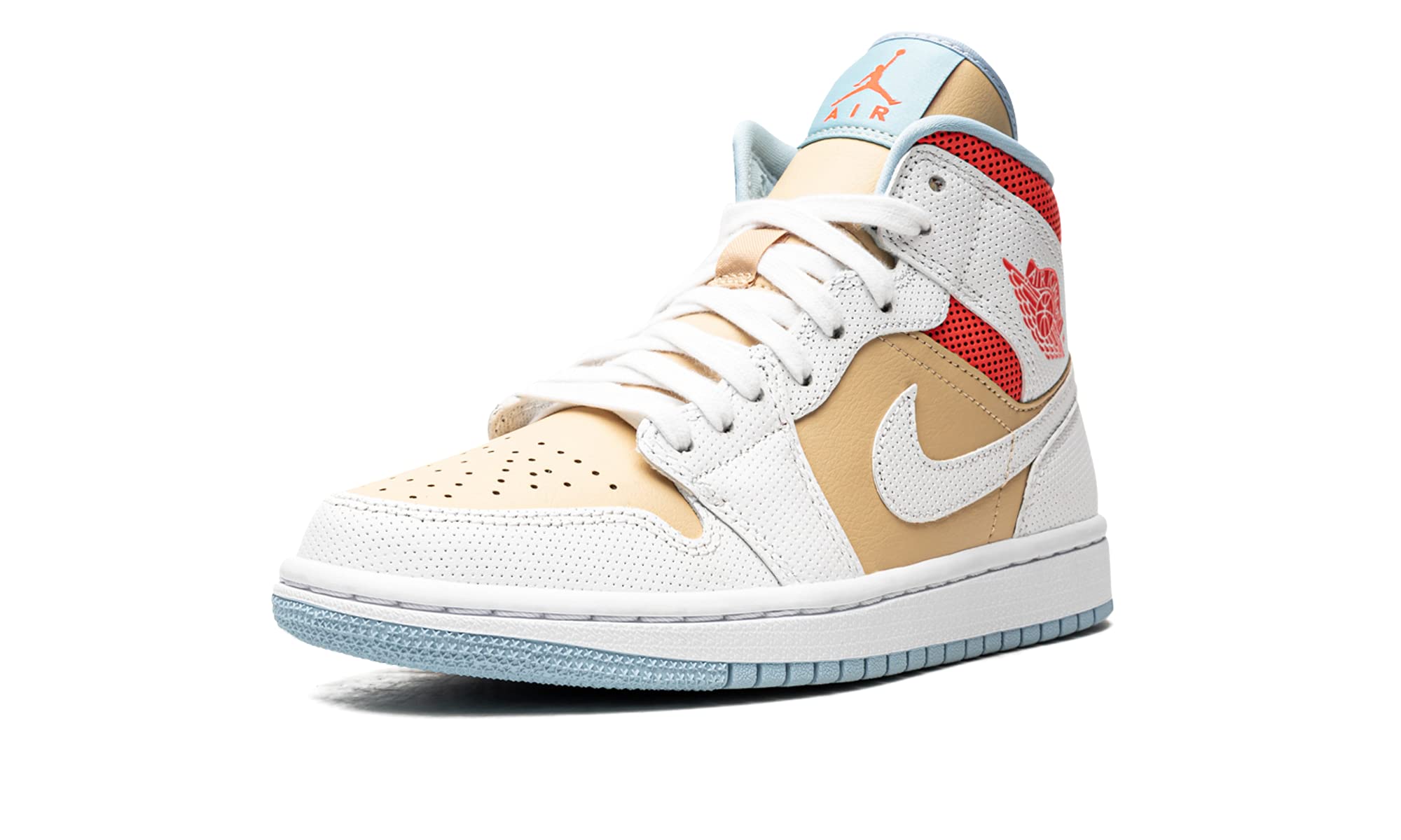 Nike Women's WMNS Air Jordan 1 Mid Se “Sesame”, Sesame/White/Flash Crimson/PSY, 8.5W