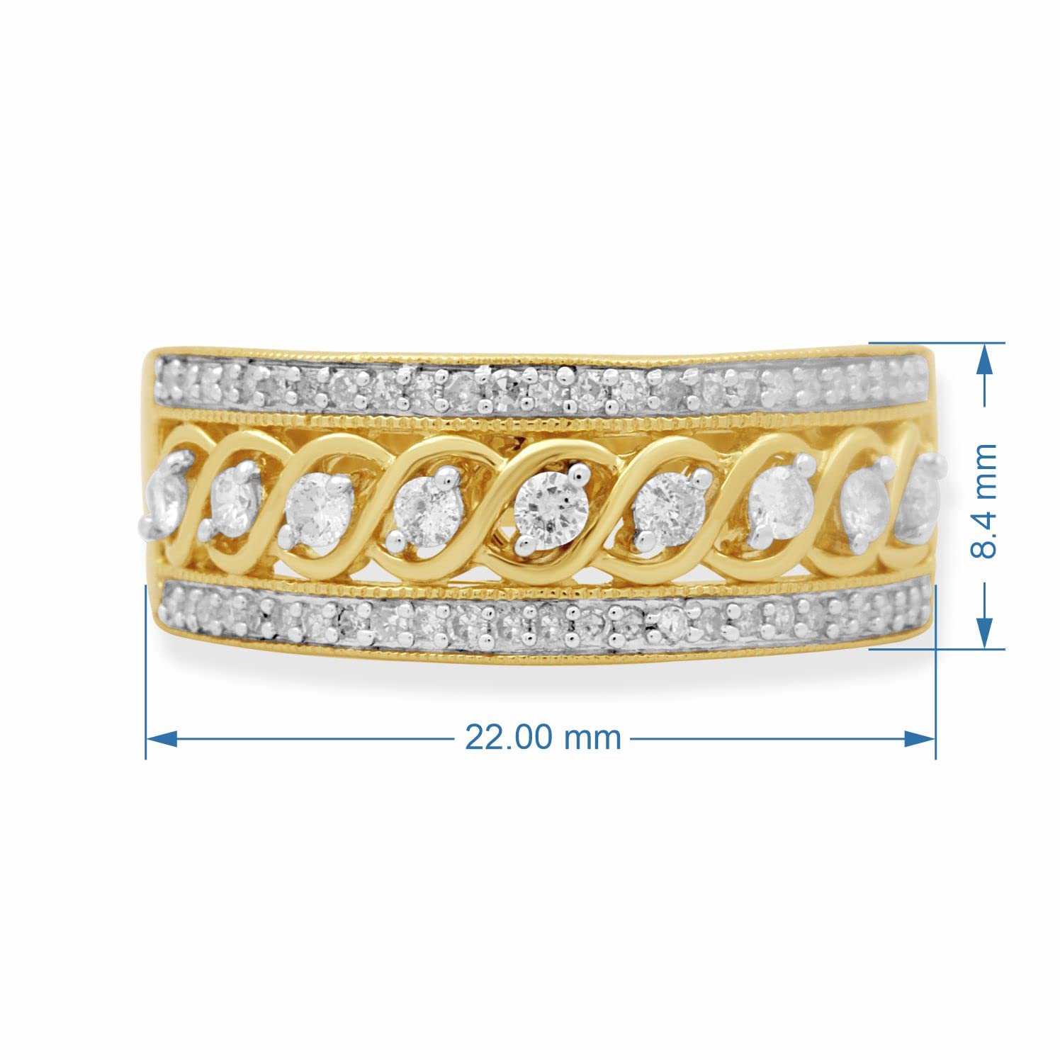Jewelili 10K Yellow Gold 1/2 Cttw Natural White Round Diamonds Band Ring, Size 7