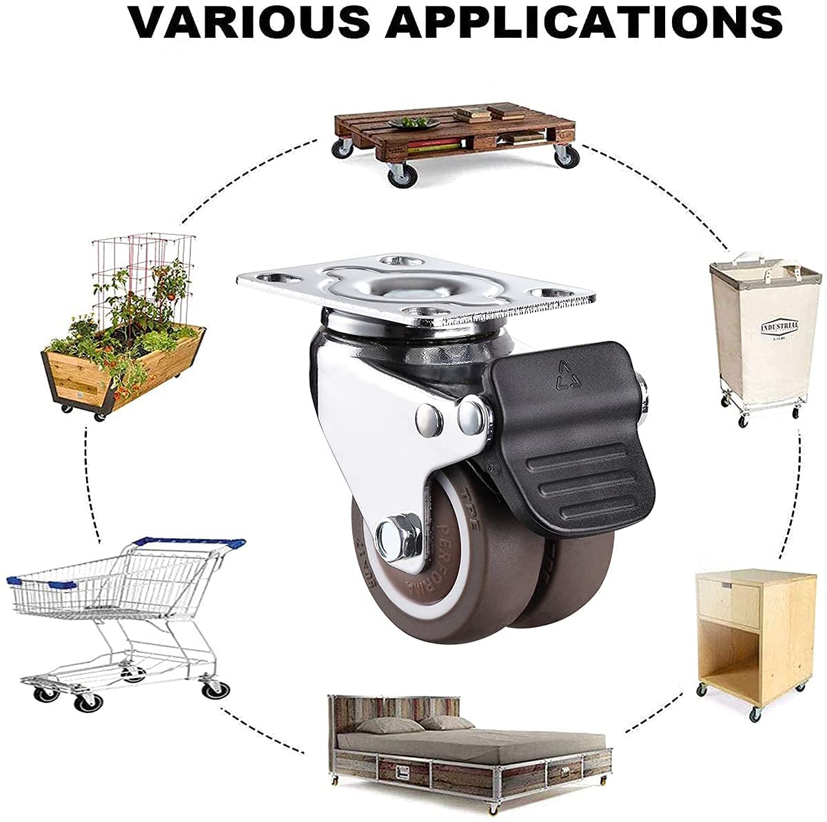 NERILEE 2'' Swivel Casters Wheels,Total Load 500Lbs Heavy Duty Double Row TPE Rubber Castors Wheels,Dolly Wheels for Moving Silent Furniture/Table/Trolley/Workbench