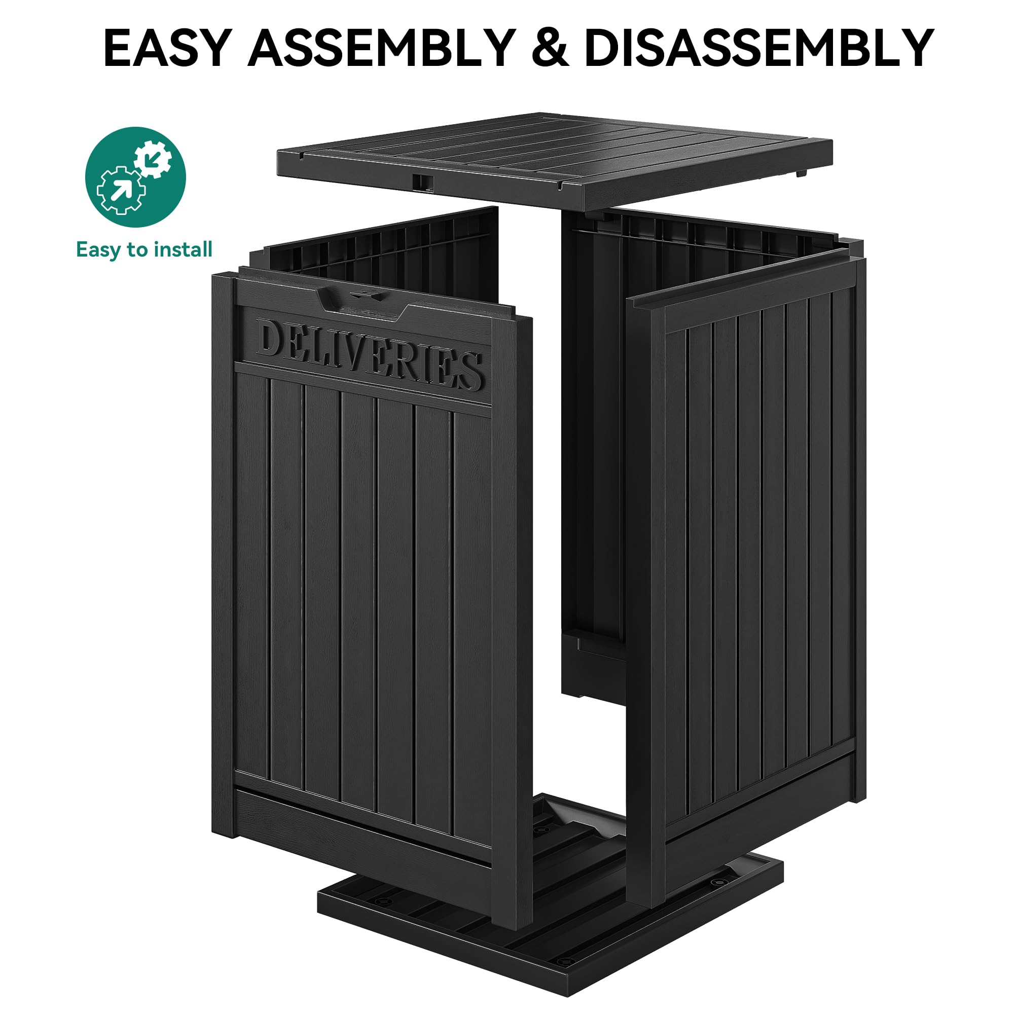 YITAHOME 51 Gallon Resin Package Delivery Box for Outside, Storage Box with Lockable Secure, Resin Deck Box for Porch, Curbside(Black)