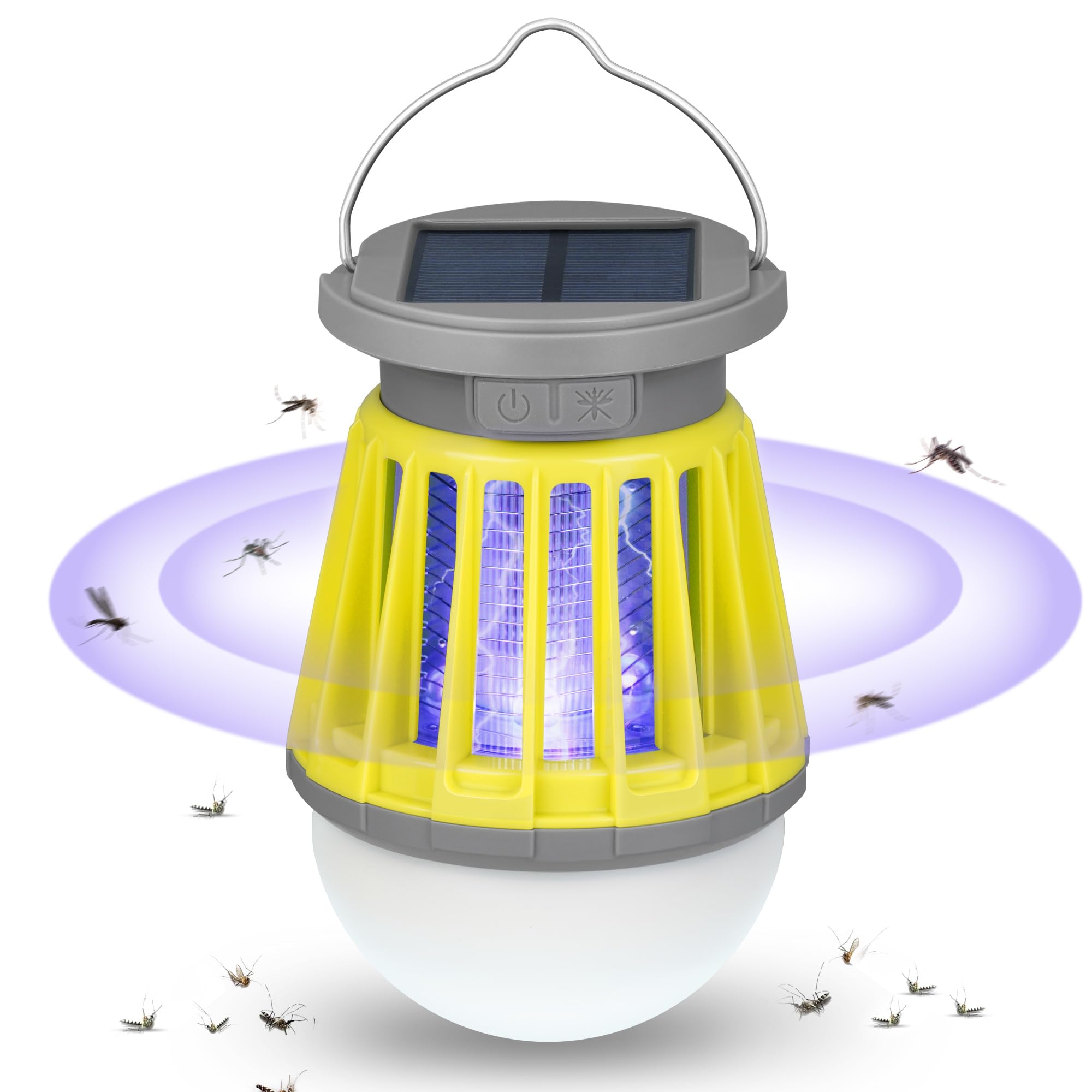 Solar Bug Zapper Outdoor Waterproof, Portable Mosquito Zapper, 2-in-1 Cordless & Rechargeable Bug Zapper with LED Light for Home, Camping, Patio, Yard, Pool (Green-1Pc