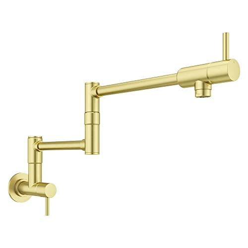 Pfister Lita Pot Filler Kitchen Faucet, 2-Handle, Wall Mounted, Single Hole, Brushed Gold Finish, GT533PFBG