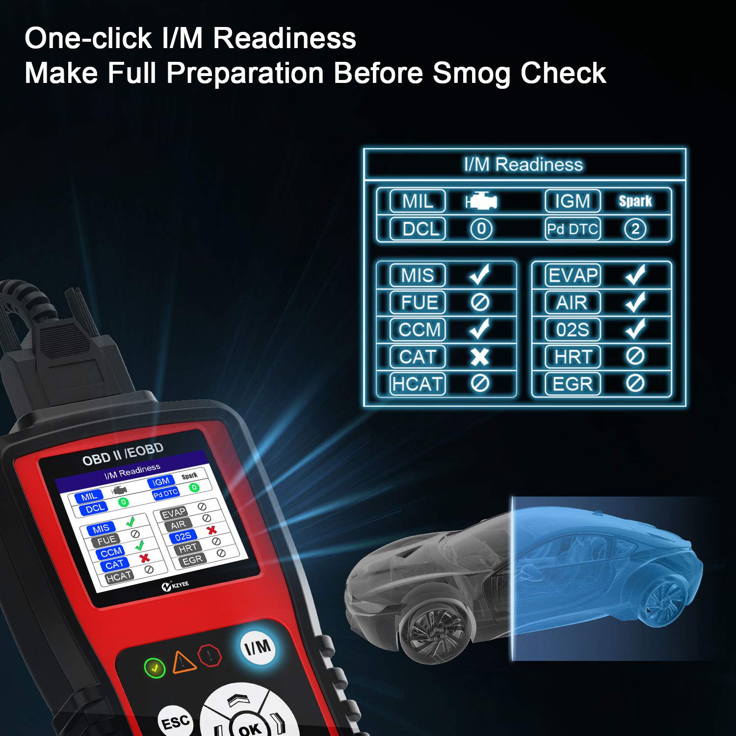 KZYEE KC301 Vehicle Code Reader, Car OBD2 Scanner with Live Data, Auto Diagnostic Service Scan Tool for Check Engine Light Reset Fault Codes Reader, for All OBDII Car After 1996[Upgrade Version]