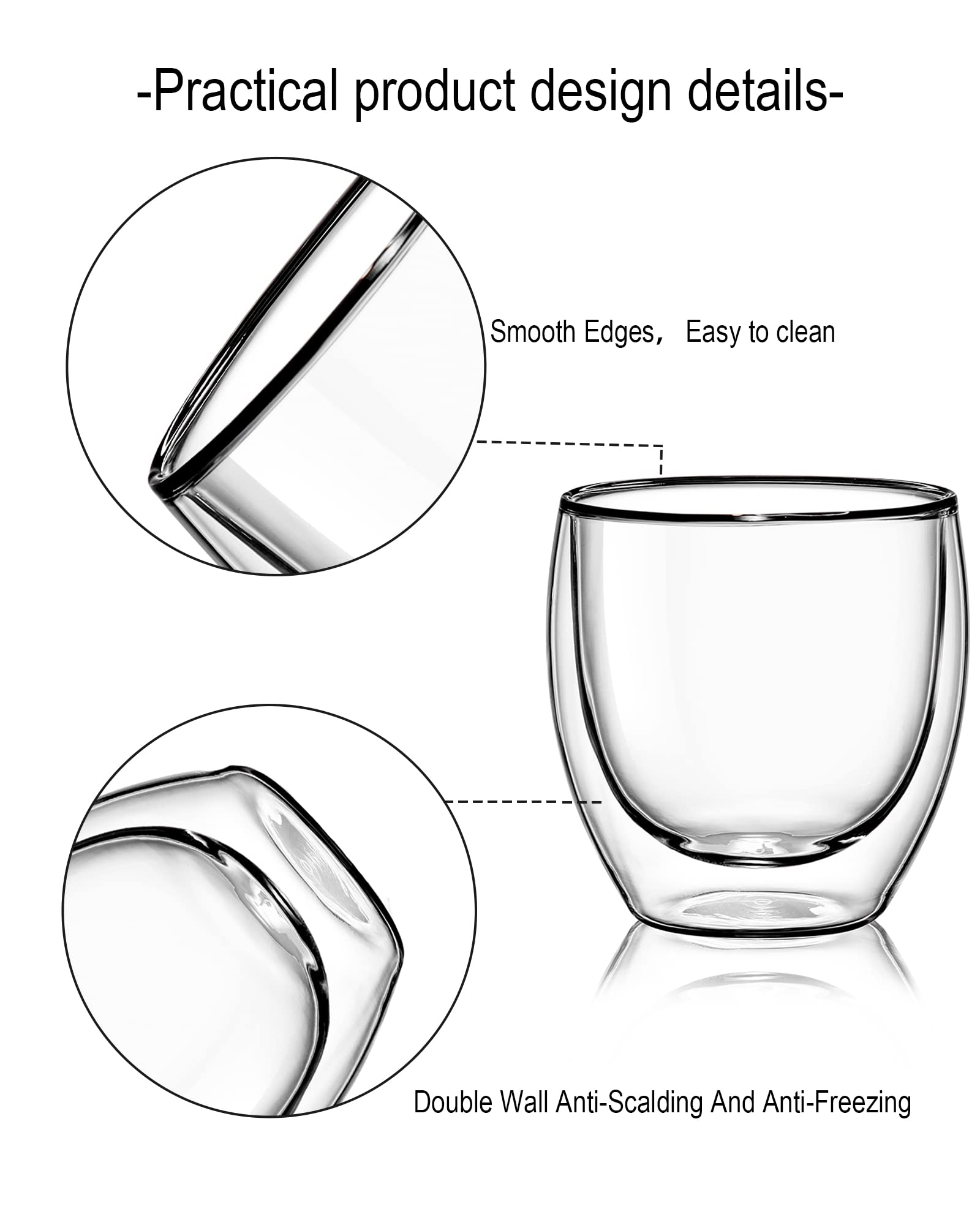Nachell Glass Espresso Cups Set of 4-8 oz Double Wall Glass Coffee Mugs Clear Coffee Tumblers,Insulated Borosilicate Glass Drinking Cups for Latte Cappuccino Tea Drink