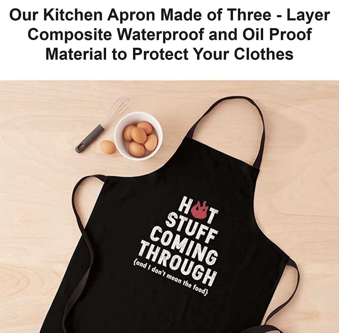 Premium Quality Cooking Apron โ Funny Apron - Chef Apron โ BBQ Apron โ Hot stuff coming through, Black, colorsize