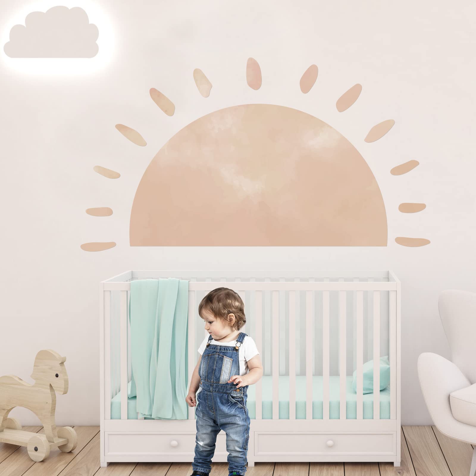 Super Large Half Sun Wall Decal Sun Wall Decor Sunshine Peel and Stick Wall Decals Boho Removable Wall Sticker Half Sun Wall Stickers Murals Sun Wall Art Decor for Kids Nursery Bedroom Playroom