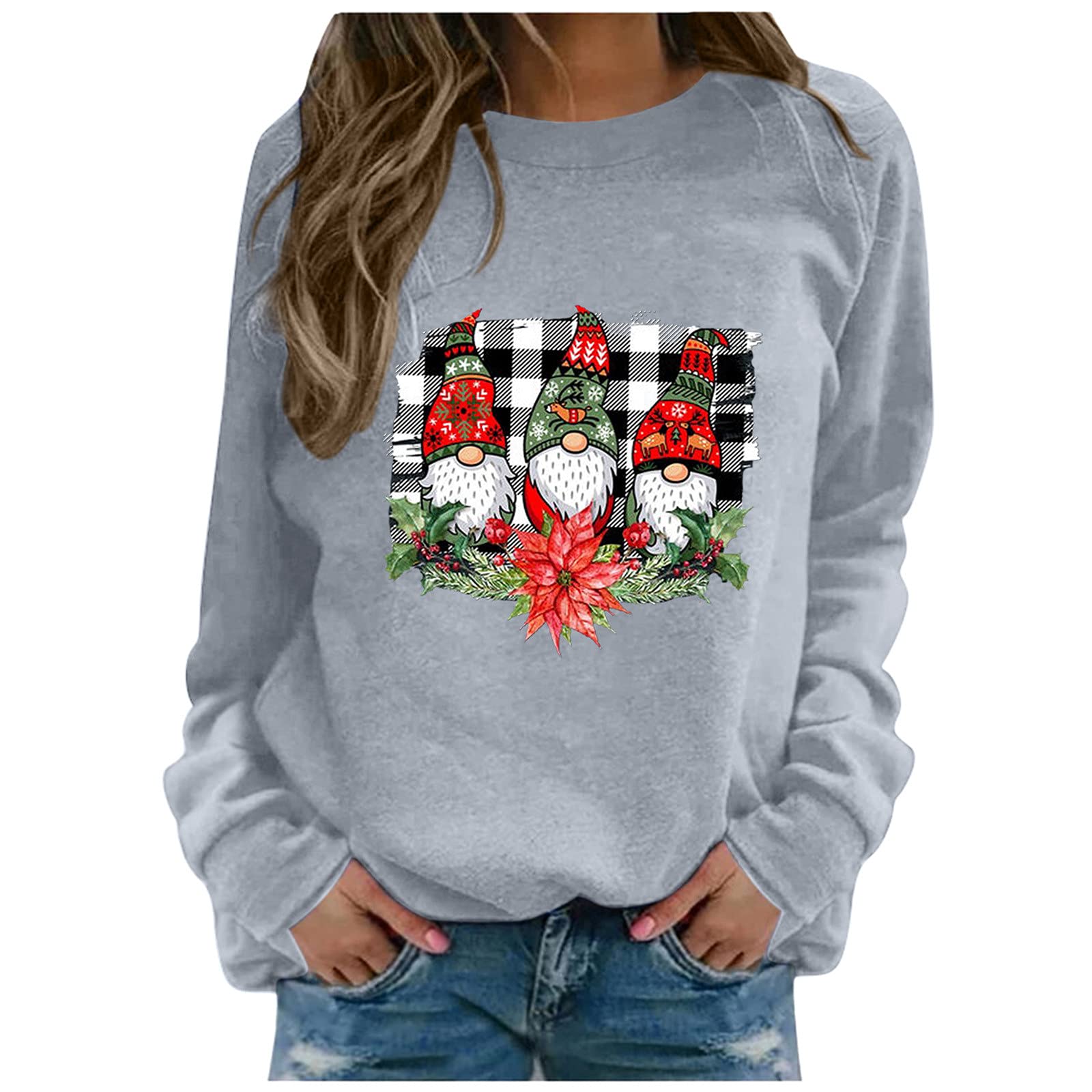 Tunic For Women Tops Plain Fashion Hoodies Long Sleeve Sweatshirts Drop Shoulder Pullover Baseball T-Shirt Grey
